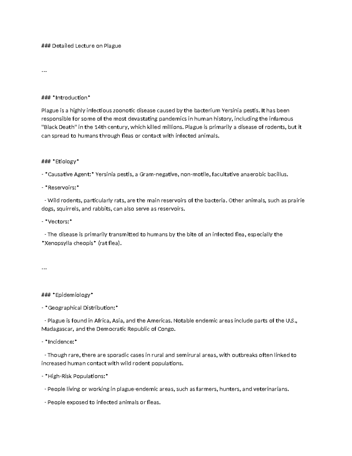 Lecture Notes on Plague (BIO 101): Understanding Transmission ...