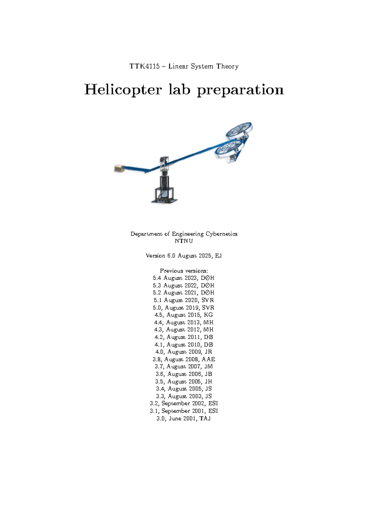 TTK4115 Linear System Theory: Helicopter Lab Prep Guide - Studocu