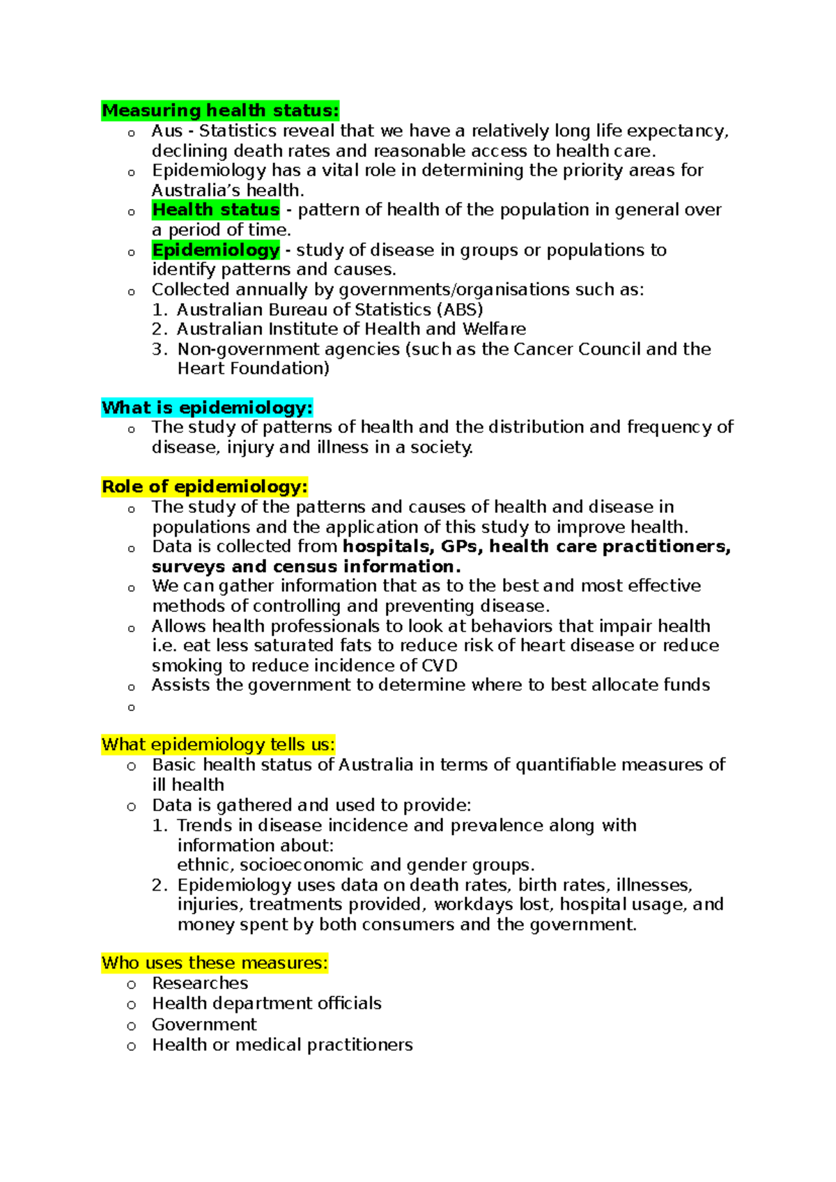 Epidemiology in Australia: Health Status & Trends Analysis (HLTH101 ...