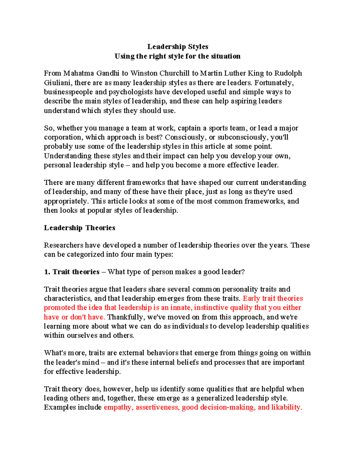 Leadership Styles and Their Impact on Effective Leadership - Studocu