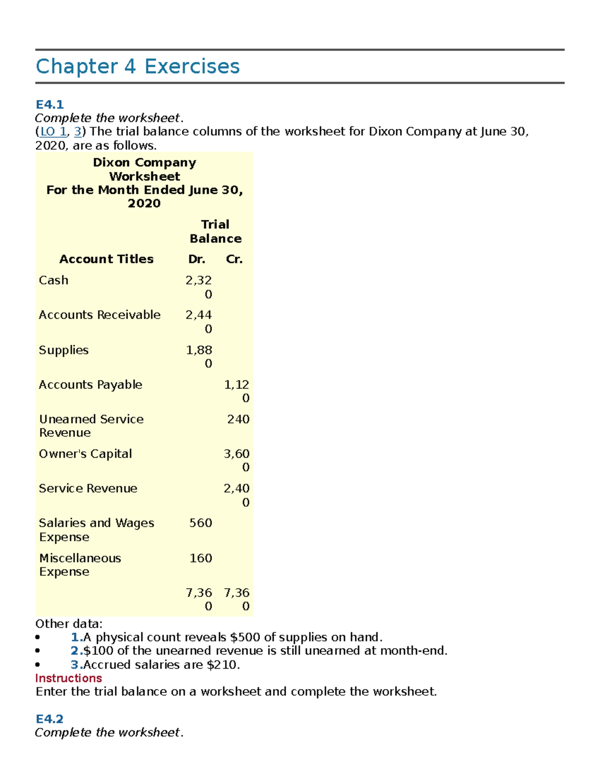 Chapter 4 Exercises - Practice E4-2 Worksheet and Solutions - Studocu