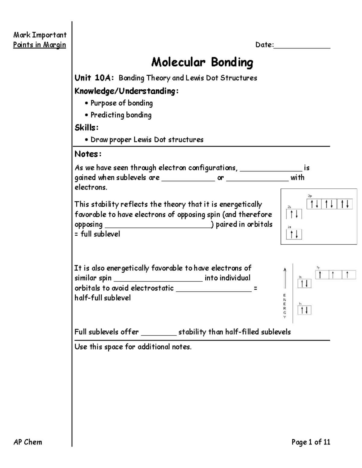 AP Chem Unit 10A: Bonding Theory & Lewis Dot Structures Notes - Studocu