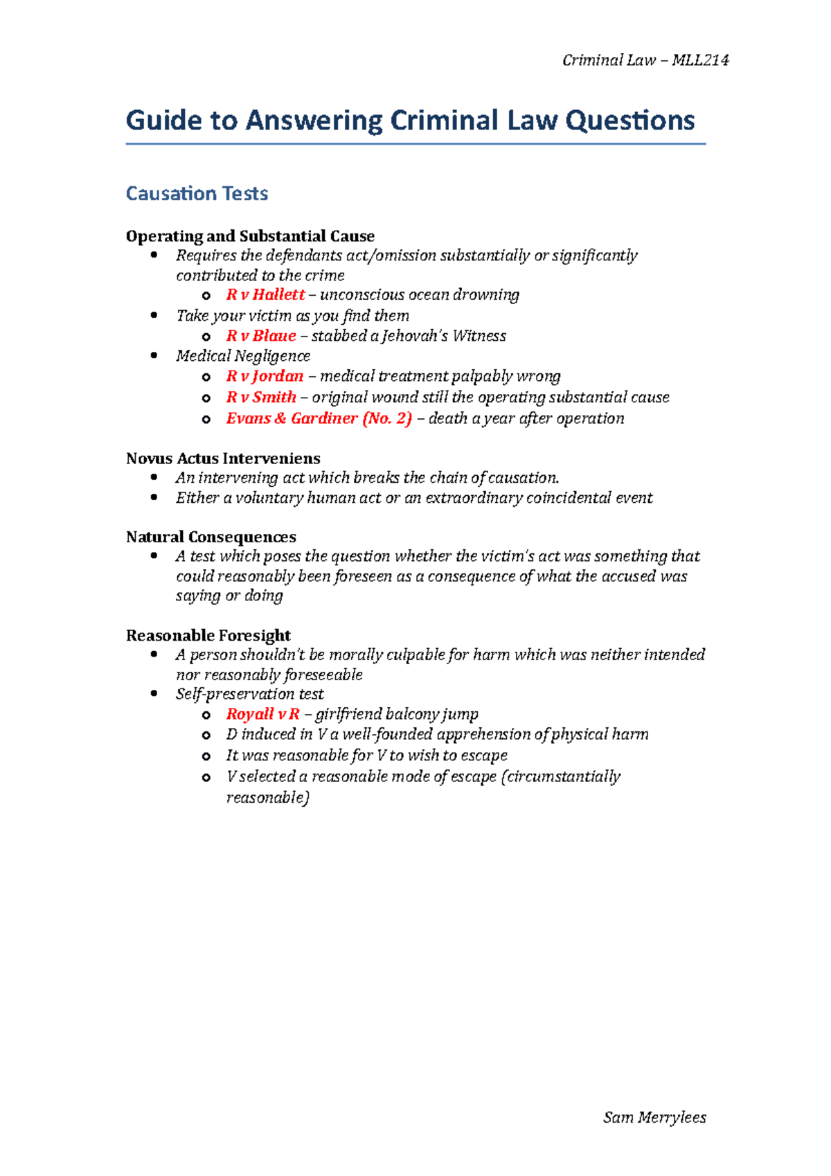 Criminal Law Questions Guide - Lecture 1-11 Summary and Analysis - Studocu