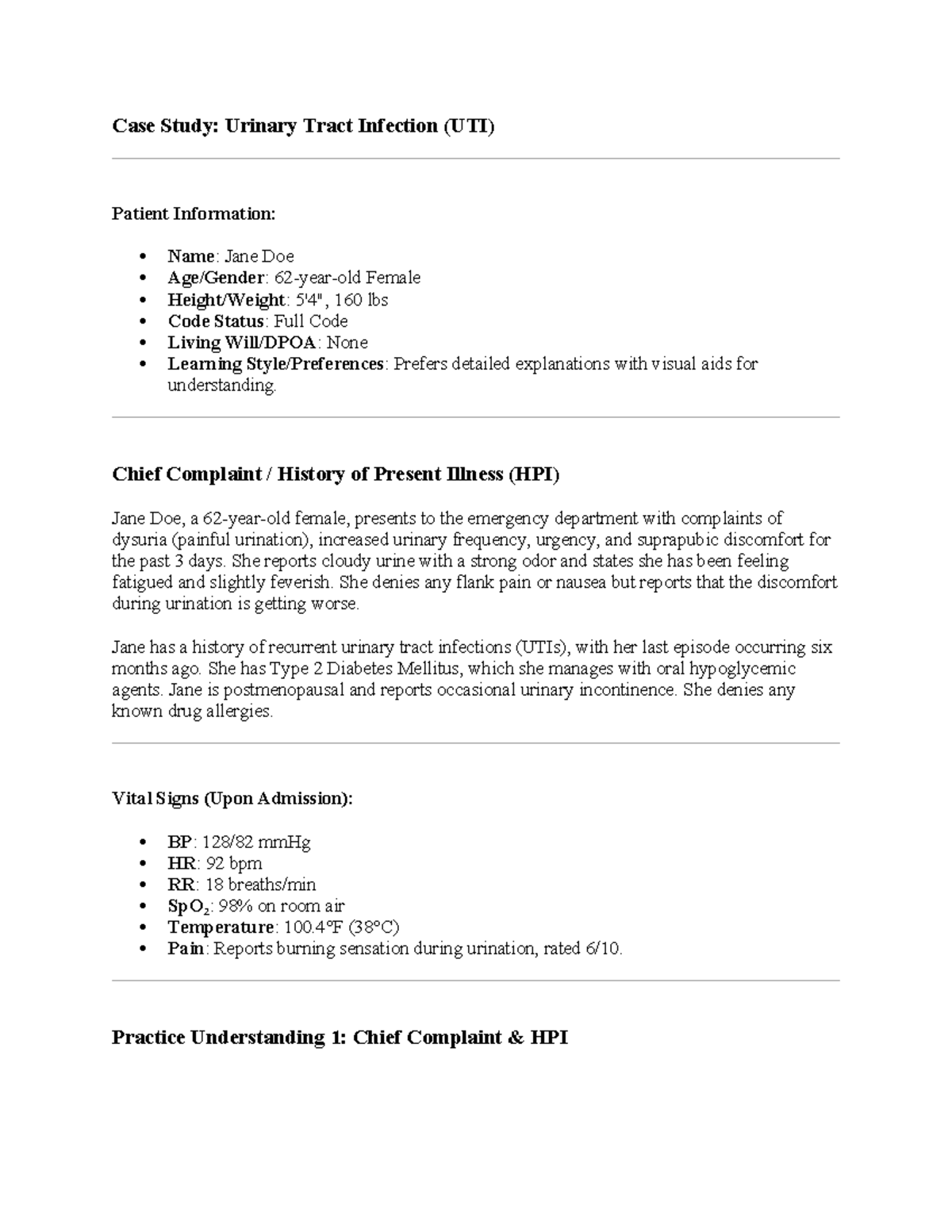 Case Study: UTI Management and Patient Care (NUR 101) - Studocu