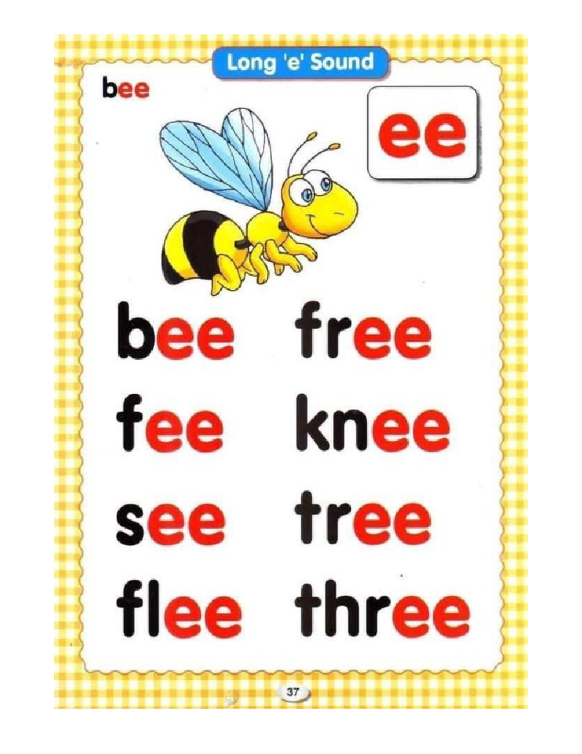 Reading 1 - Long Sound bee Card bee free fee knee see tree flee three ...