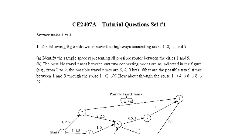 CE2407A Tutorial Questions Set 1: Sample Spaces & Probabilities - Studocu