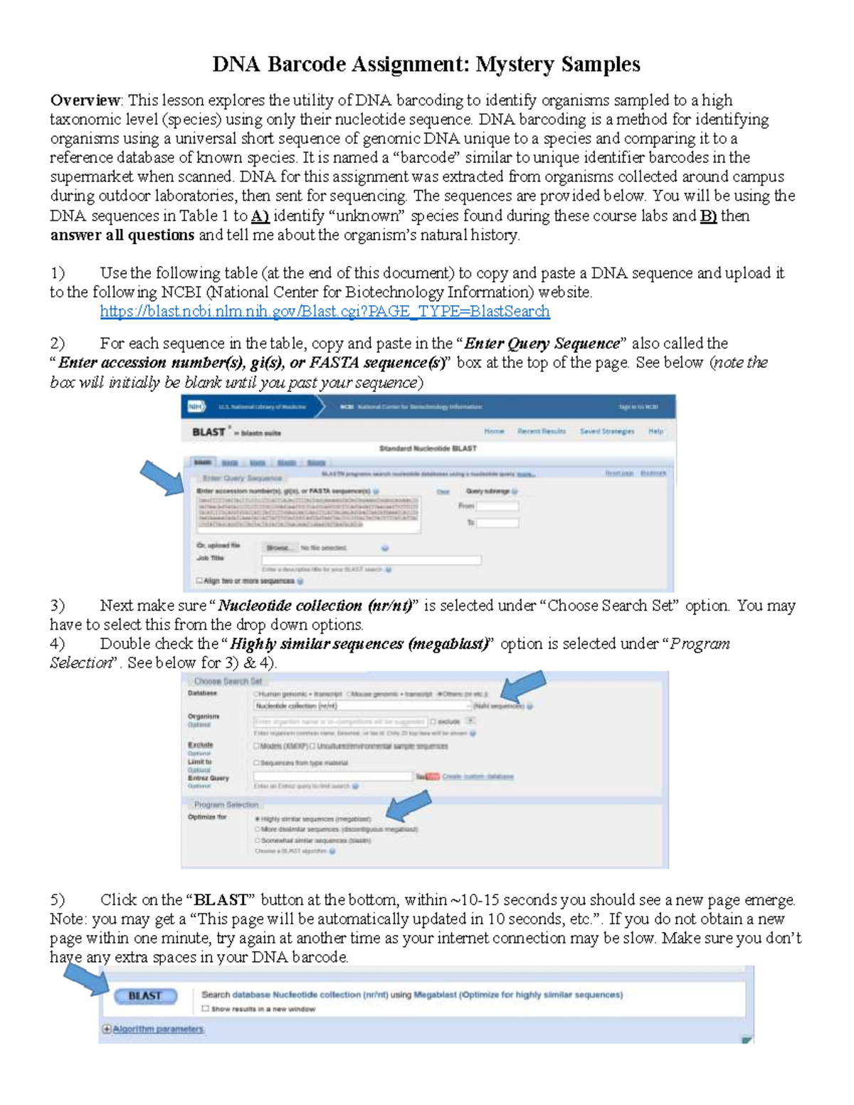 DNA Barcode Assignment: Overview of Mystery Samples Analysis - Studocu
