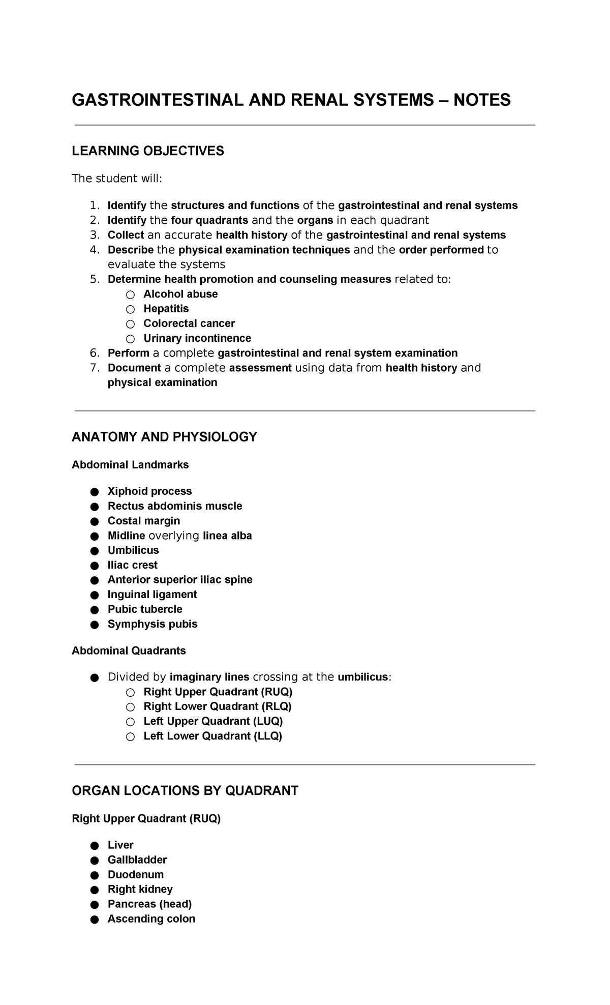 GASTROINTESTINAL & RENAL SYSTEMS NOTES - Abdo-MEN Pedia Exam Prep - Studocu