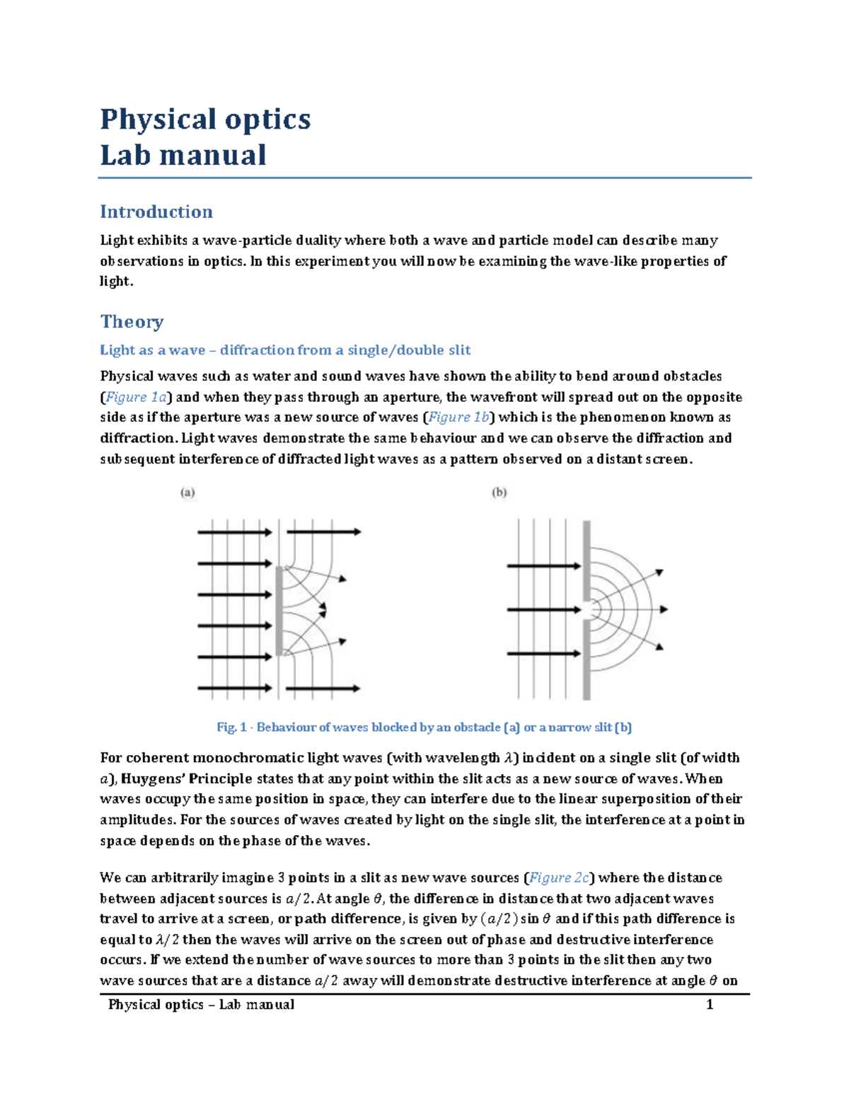 Physical Optics Lab Manual: Exploring Light's Wave Properties - Studocu