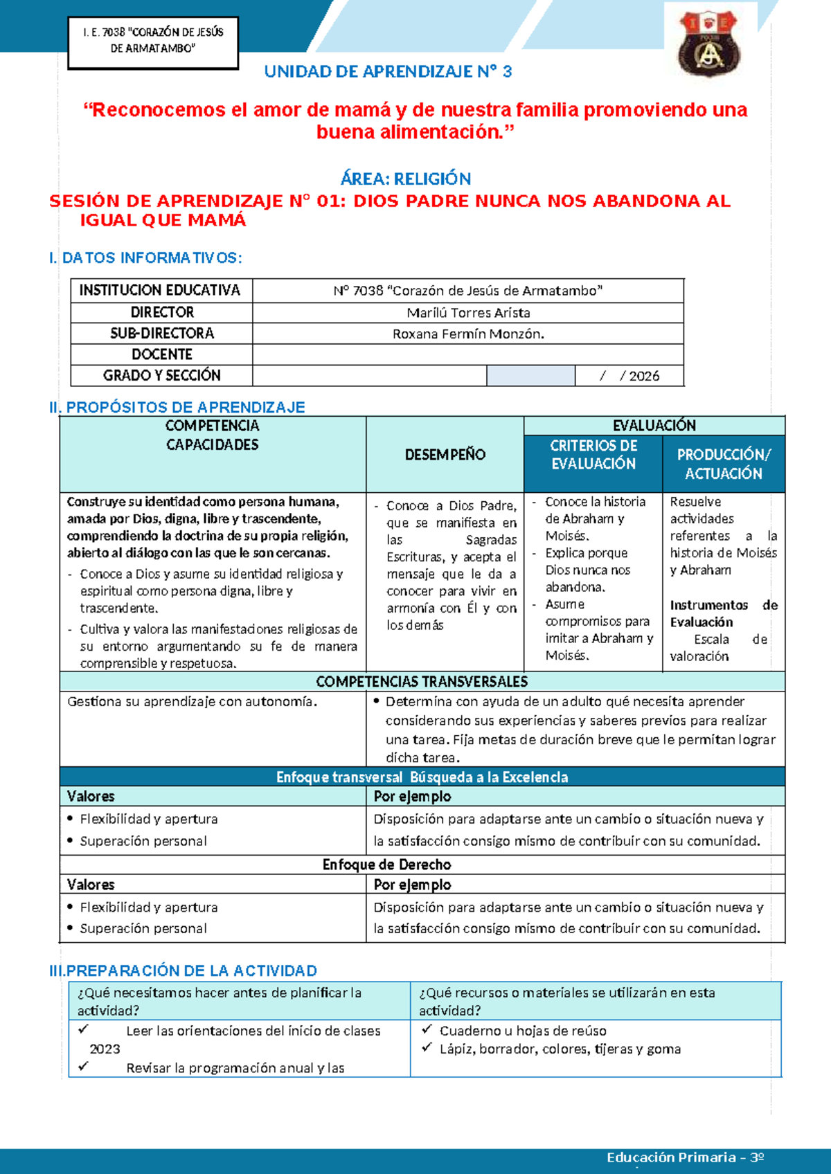 1RA Sesión de Religión: Dios Padre Nunca Nos Abandona como Mamá - 7038 ...