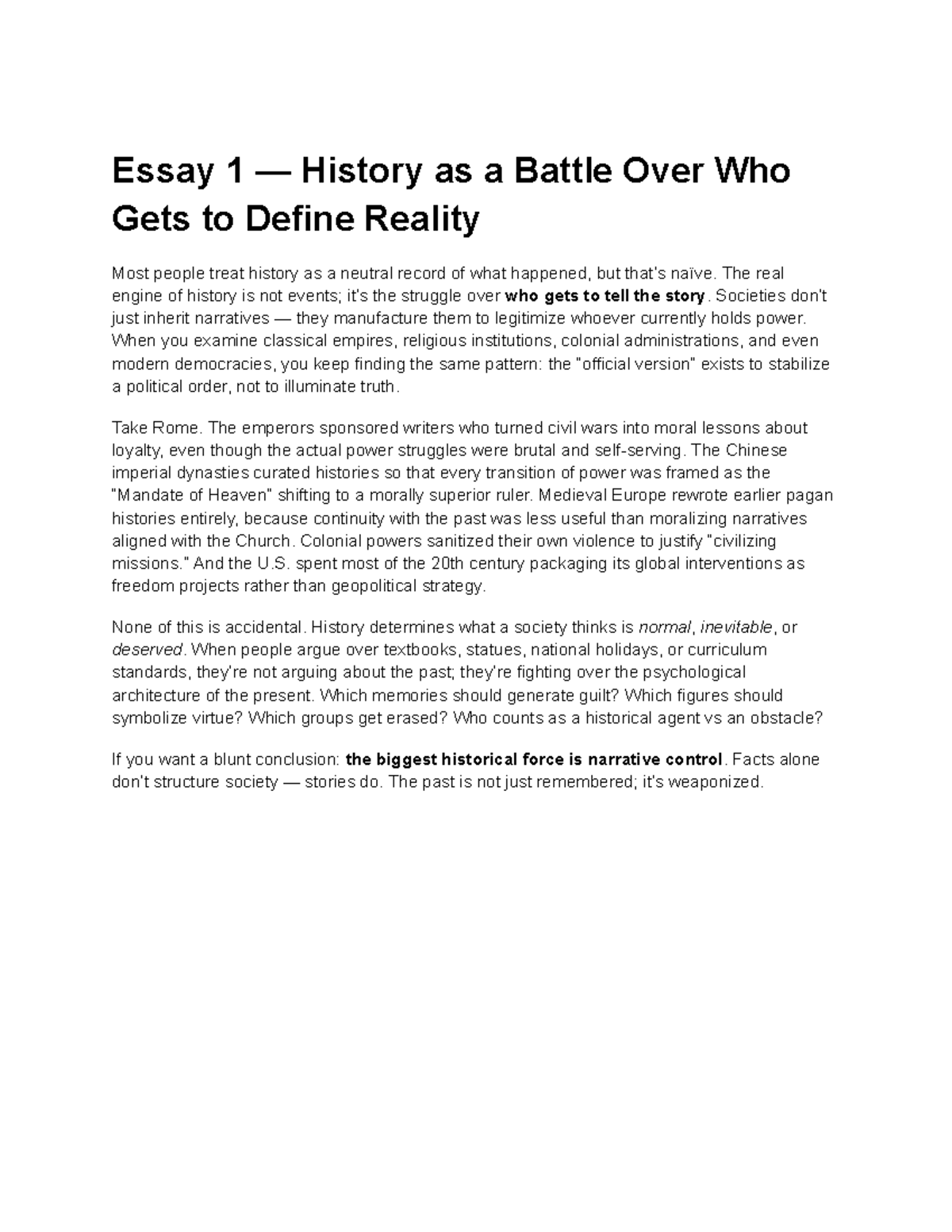 Ch Assignment 10-2: Essay on History as Narrative Control - Studocu
