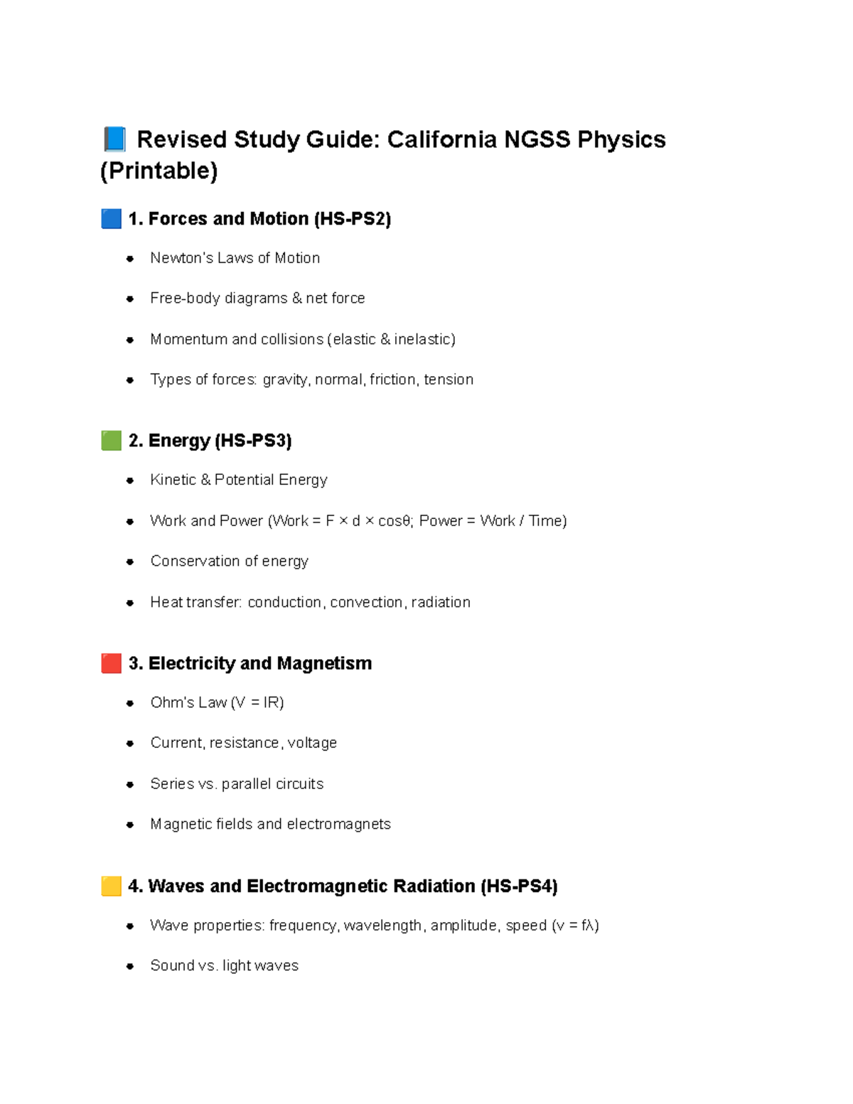 Revised Study Guide: CA NGSS Physics - Forces, Energy, Waves & More ...