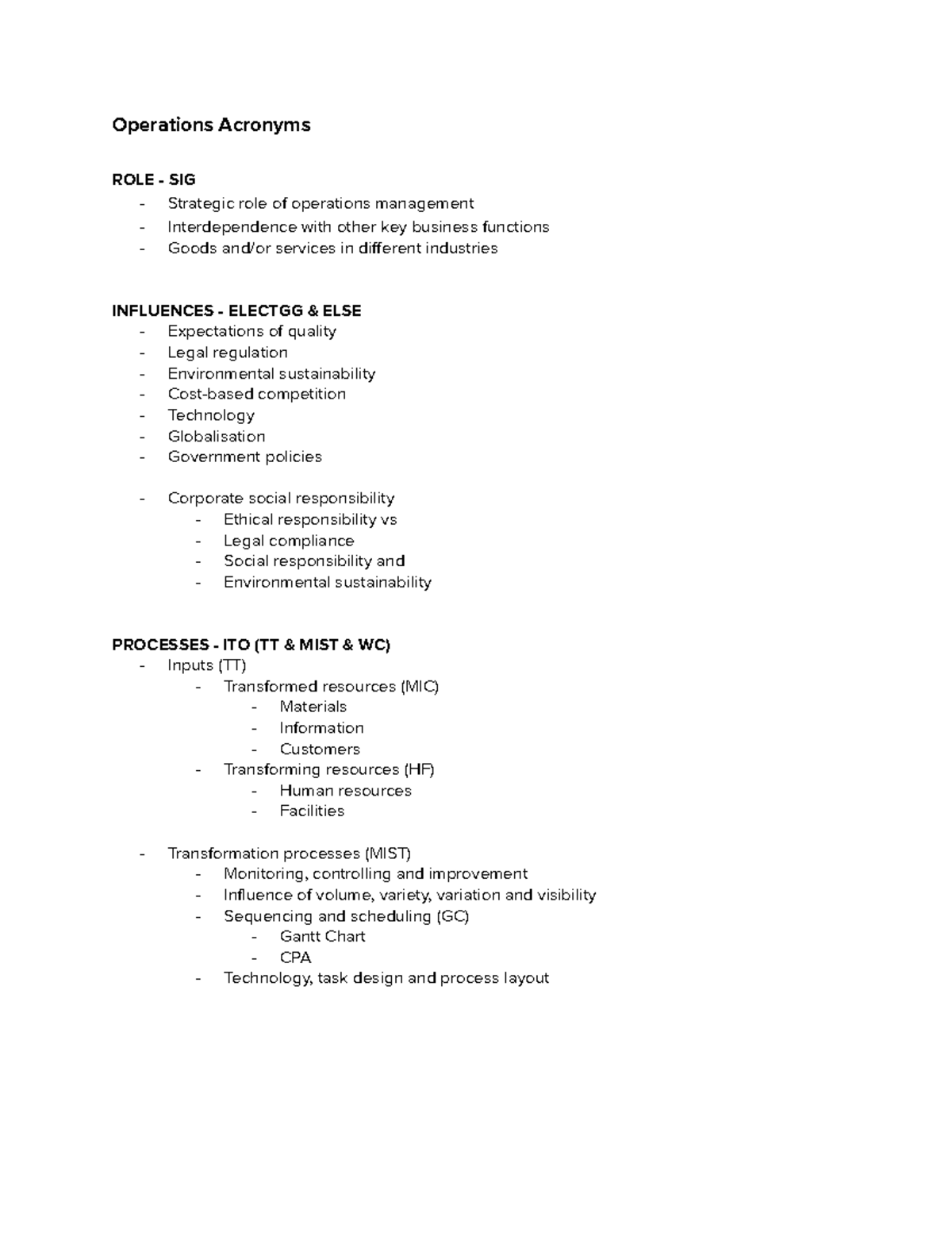 Operations Management Acronyms: Key Concepts and Frameworks - Studocu