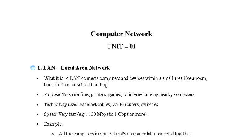 Computer Network Concepts: LAN, MAN, WAN & OSI Model Overview - Studocu