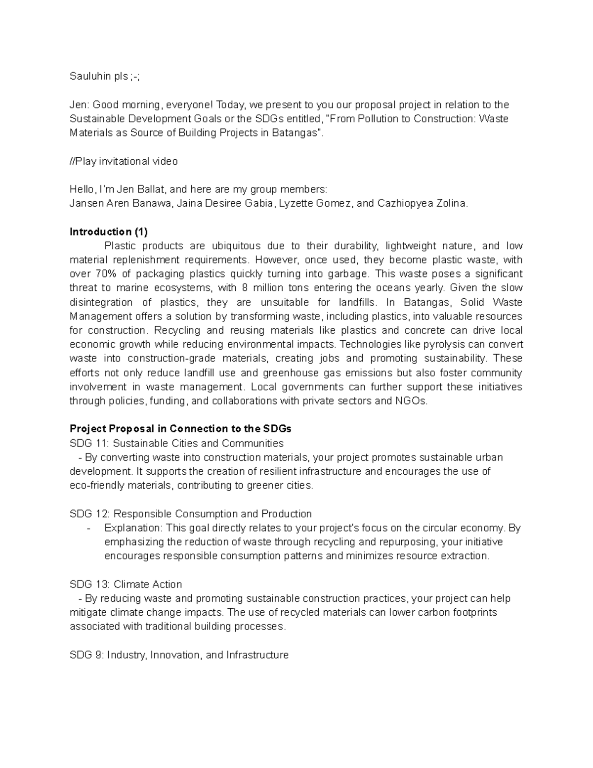 SDG Proposal: Pollution to Construction - Waste Materials for Building ...