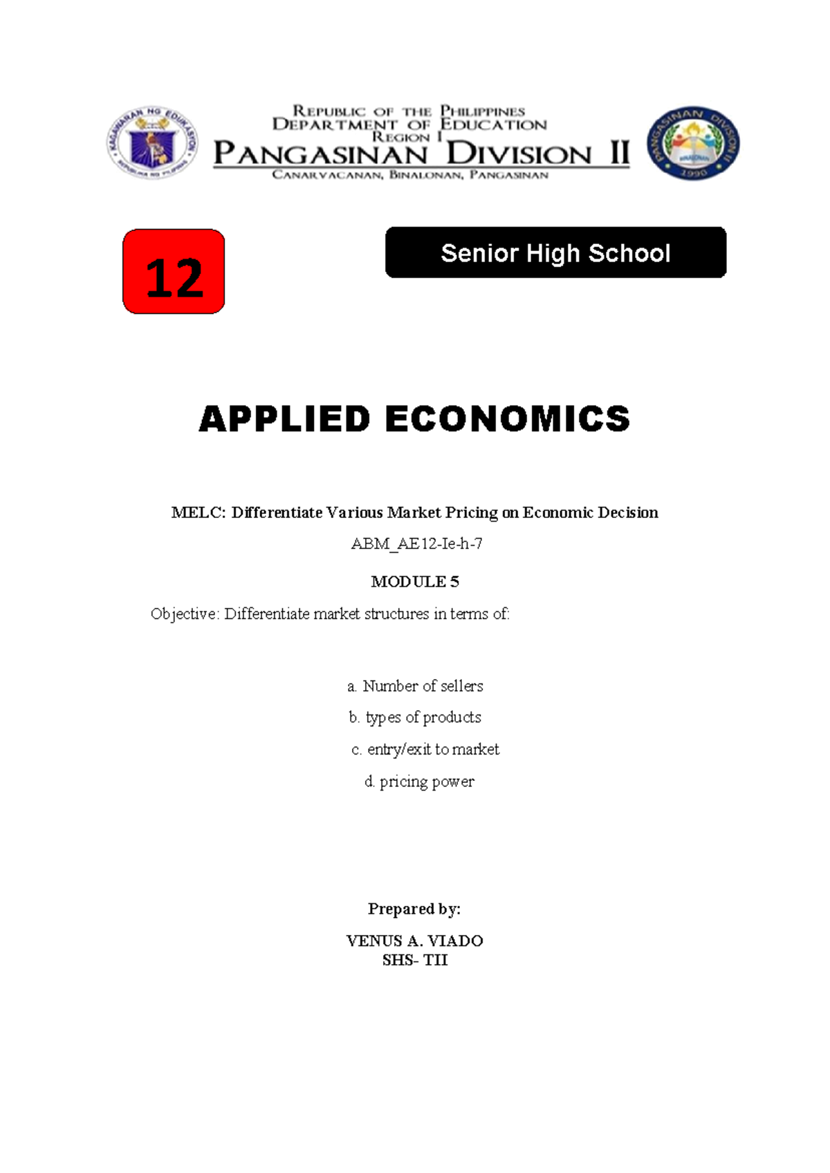 Different types of Market Structures in Applied Economics - 12 APPLIED ...