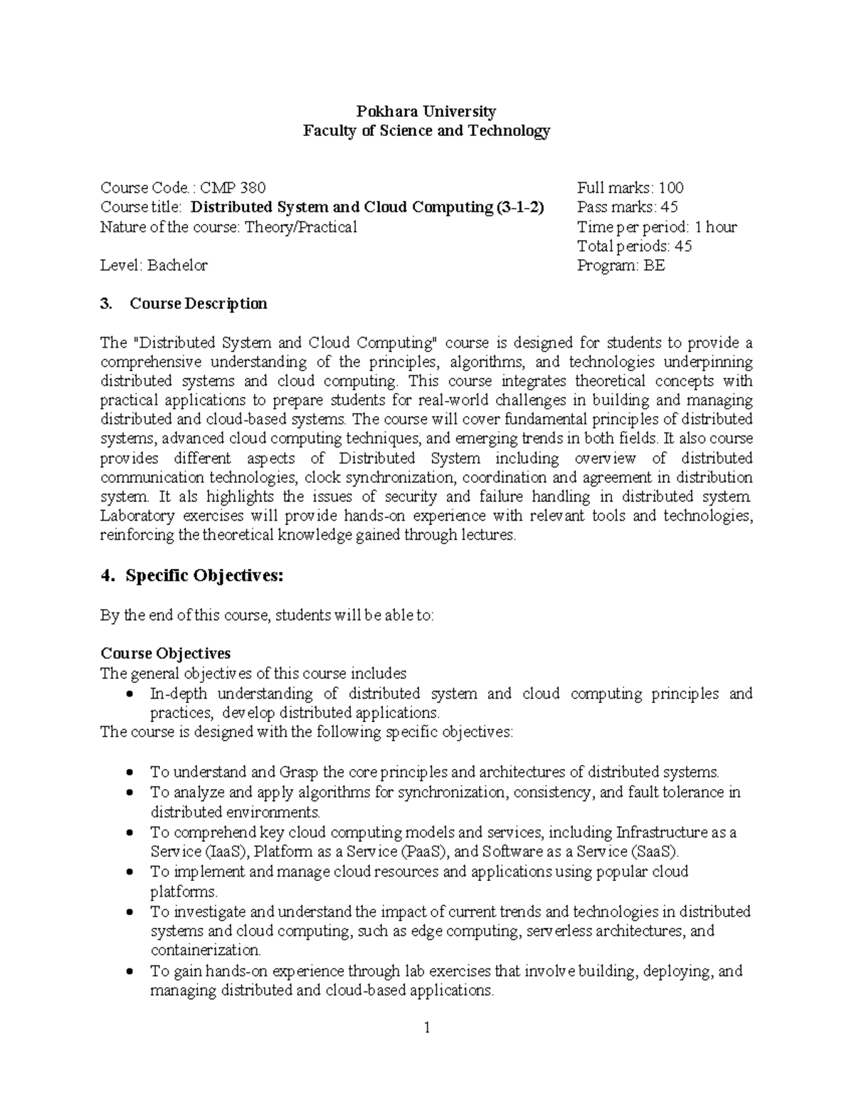 Distributed System and Cloud Computing Syllabus - CMP 380 - Studocu