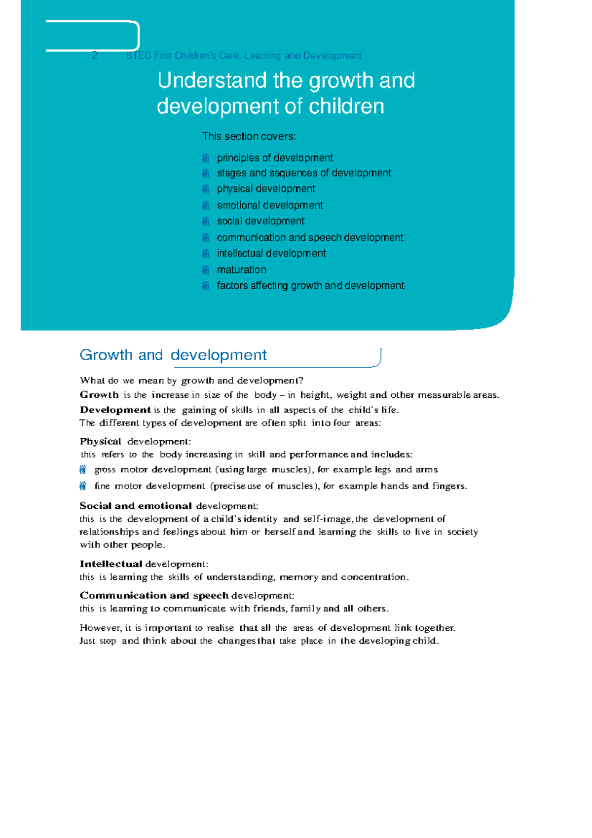 BTEC Level 2 Exam - Understanding Child Growth & Development - Studocu