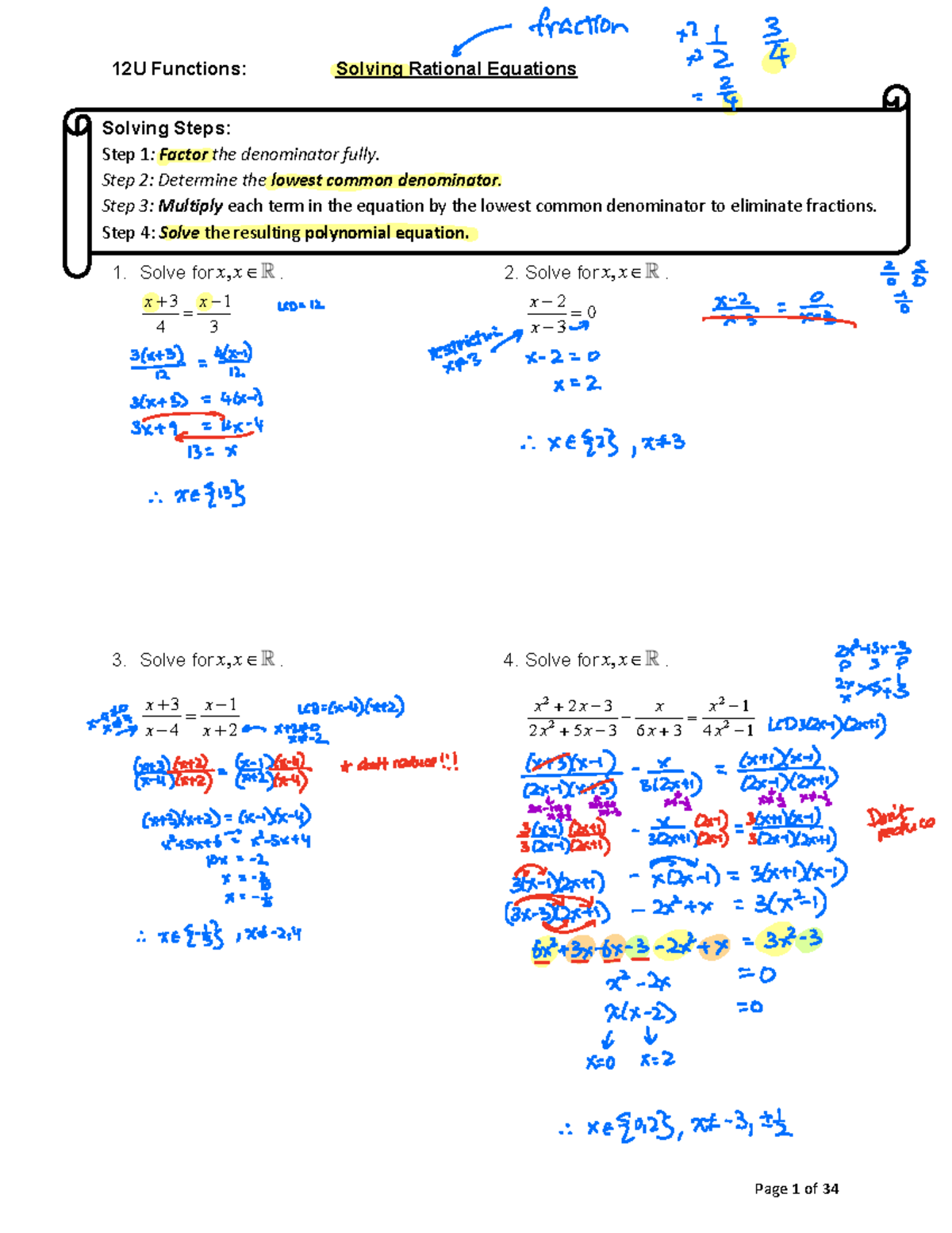 12U Functions: Worksheet on Solving Rational Equations and Applications ...