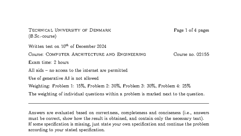 Exam 2024: Computer Architecture & Engineering (02155) - Studocu