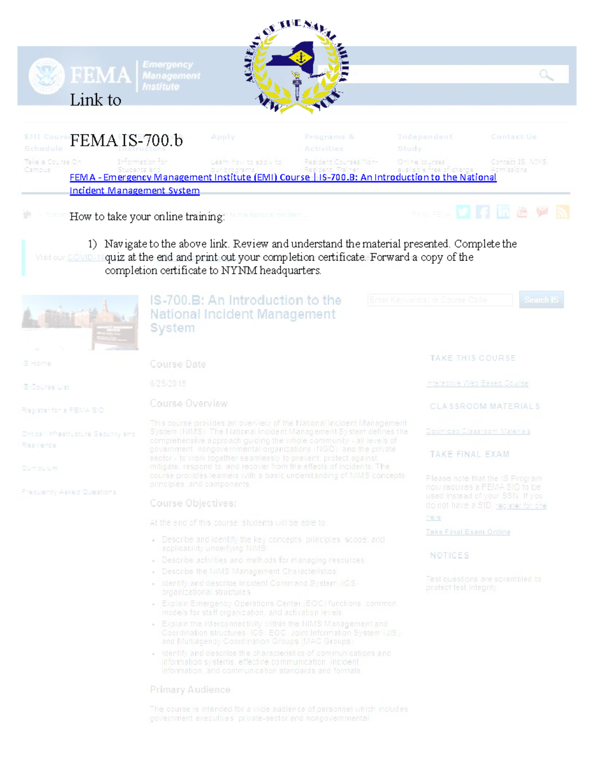 Link to IS 700 - Answers for ics 700.b - Link to FEMA IS-700 FEMA ...