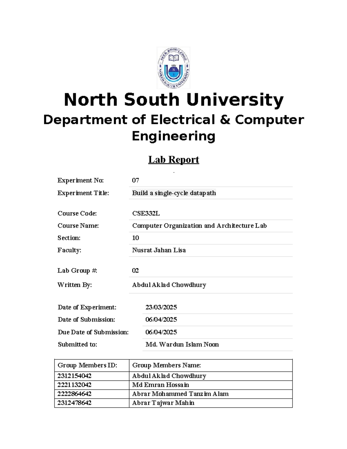 CSE 332L Lab Report 07: Developing a 16-bit Datapath with ALU - Studocu
