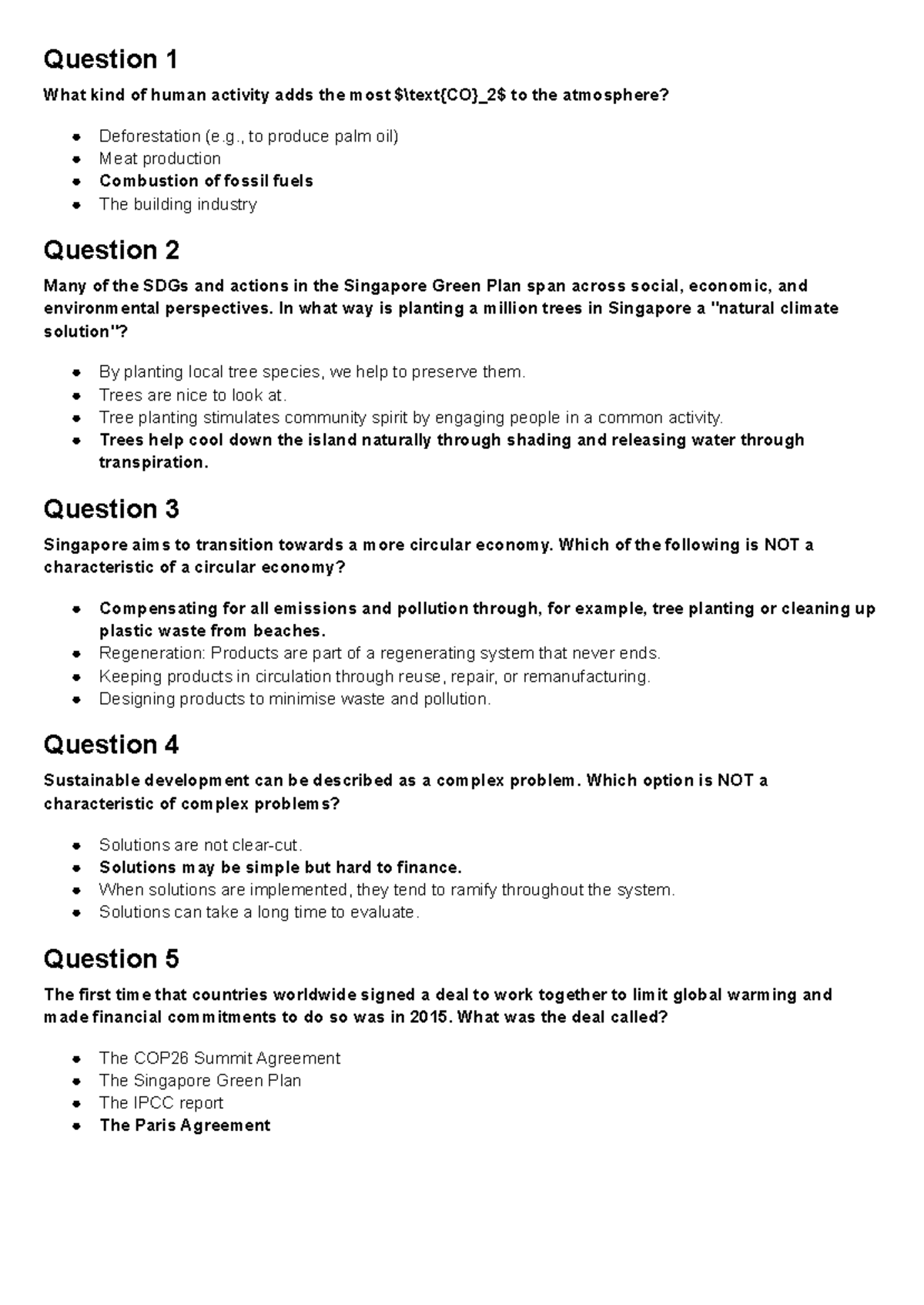 CC6 - Quiz Bank: Climate Change and Sustainable Development Questions ...