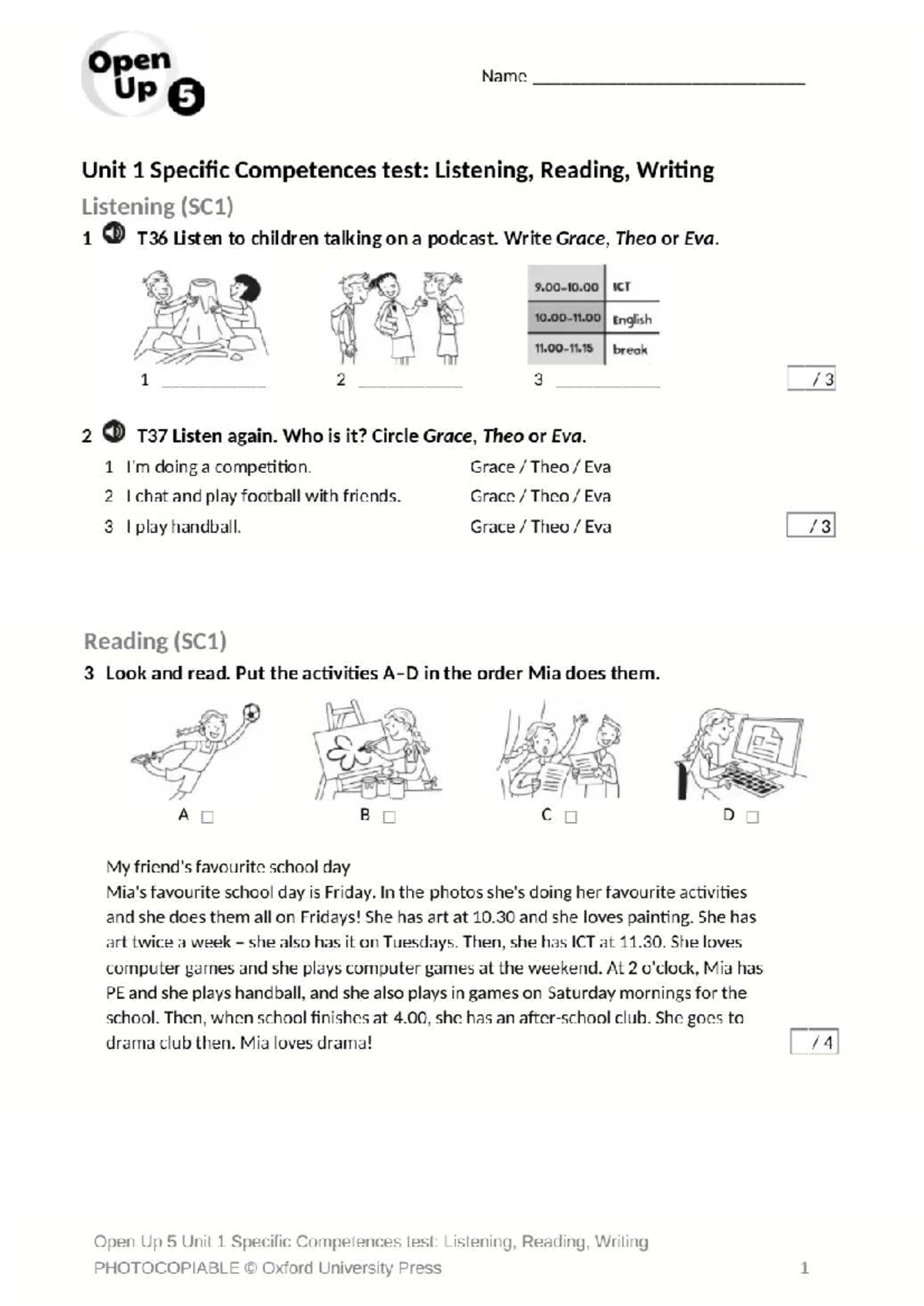 Open Up 5 Unit 1 Competence Test: Listening, Reading, Writing - Studocu