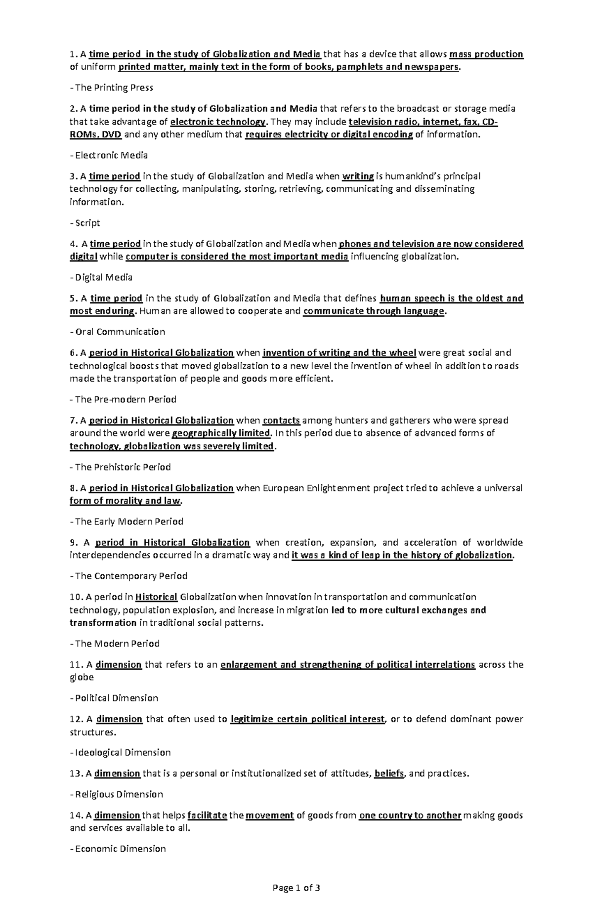 Globalization and Media: Key Periods and Dimensions Overview - Studocu