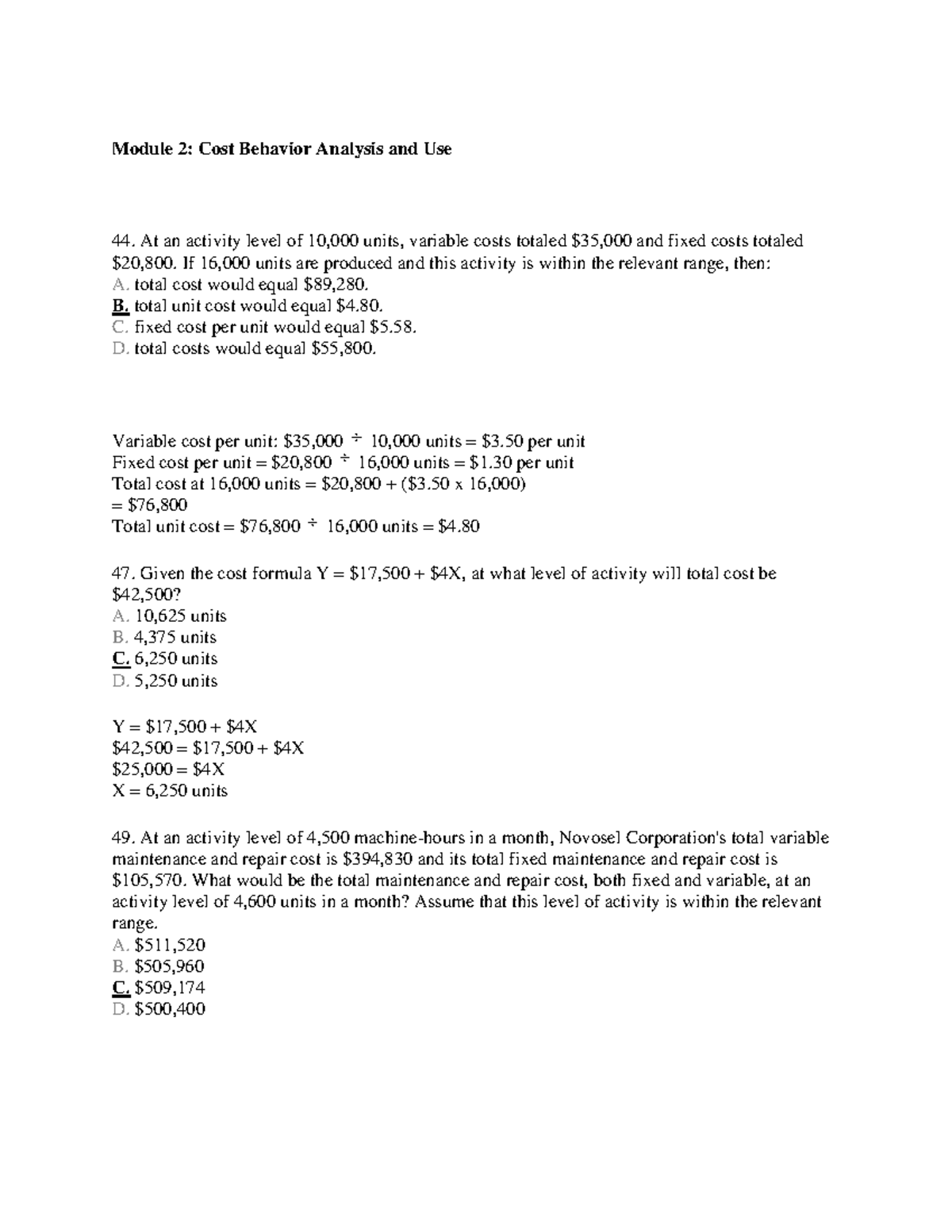 ACCCOB3 Module 2 & 3: Cost Behavior Analysis Exercises - Studocu