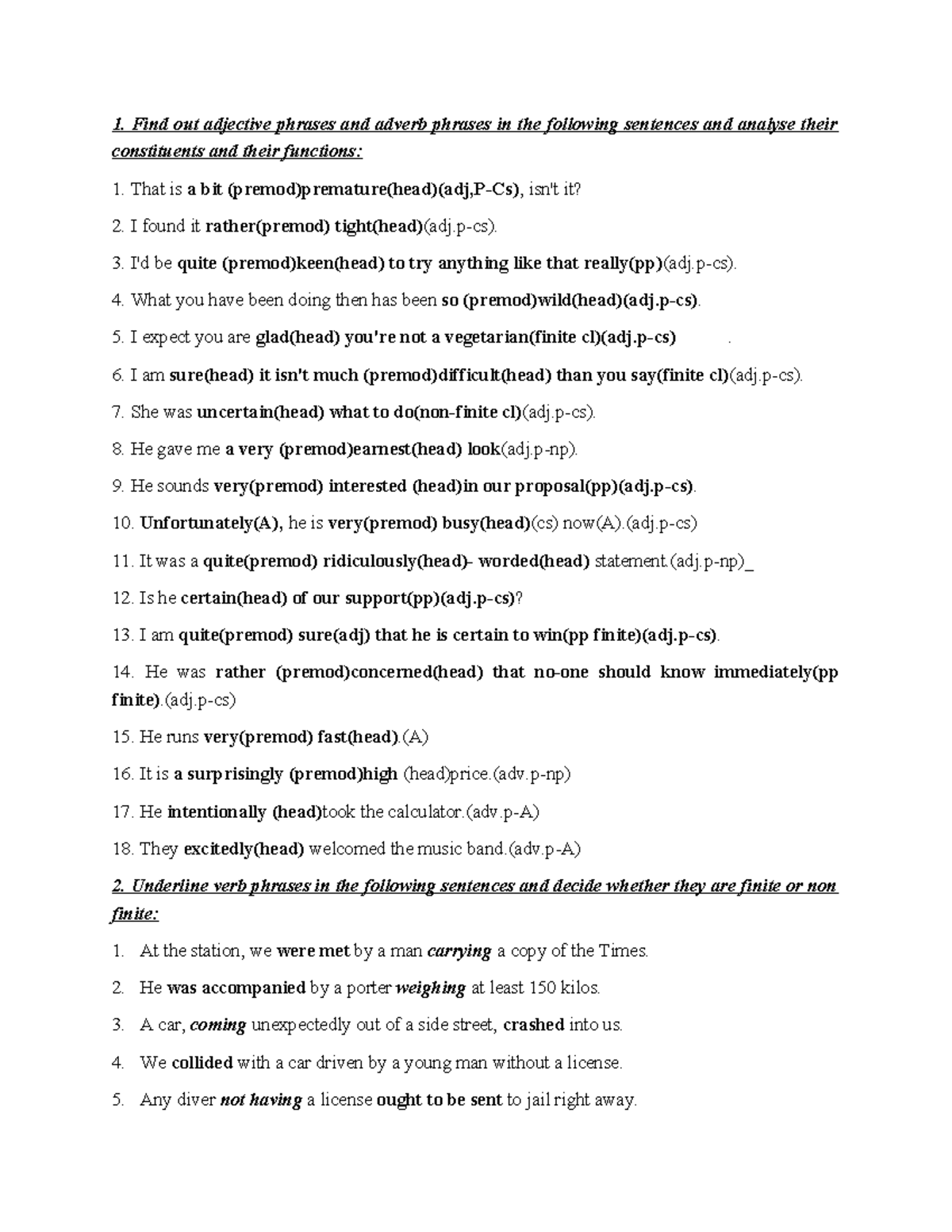 Assignment 4N - Analysis of Adjective and Verb Phrases - Studocu