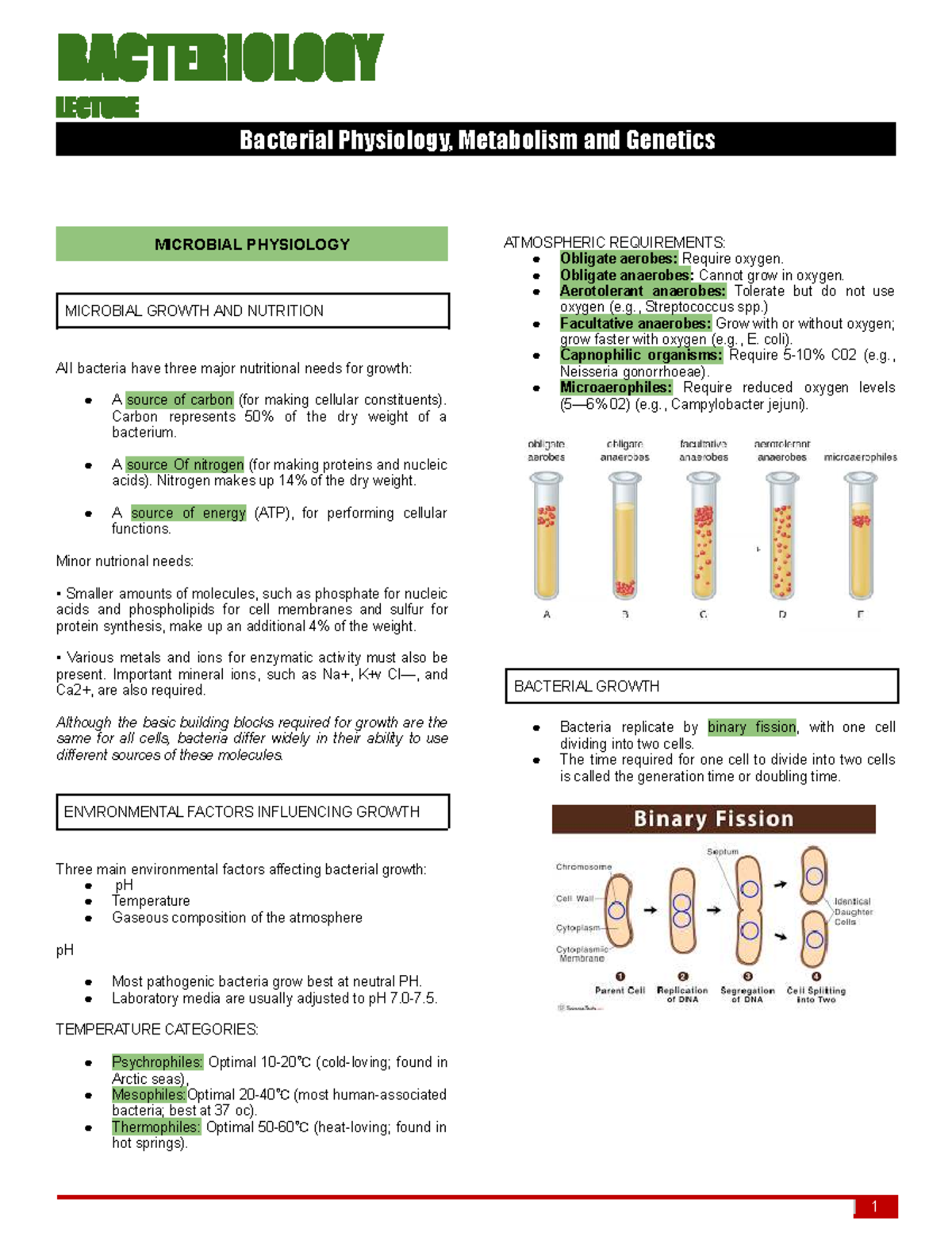 BACTERIOLOGY LECTURE: Bacterial Physiology, Metabolism & Genetics - Studocu