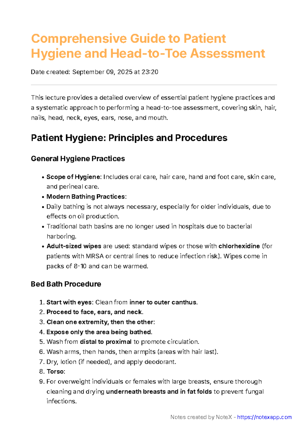 Comprehensive Guide to Patient Hygiene & Head-to-Toe Assessment - Studocu