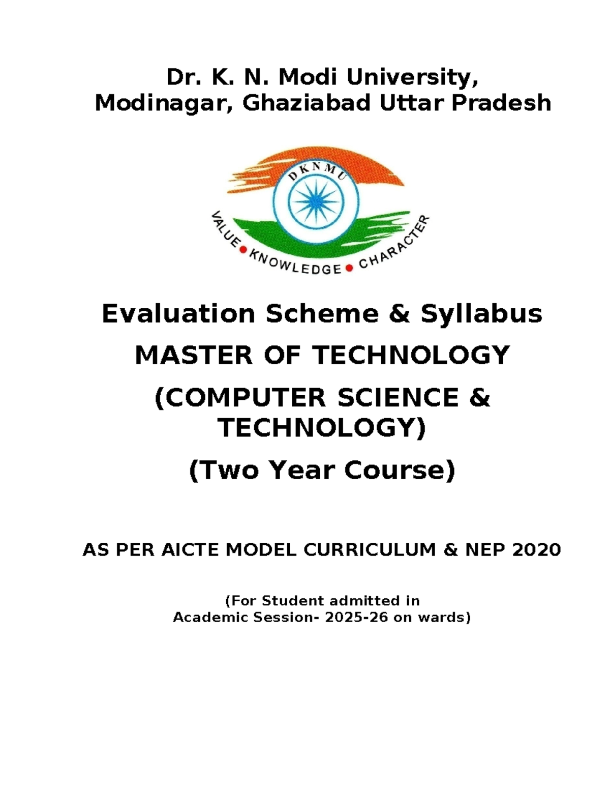 M.Tech CSE Evaluation Scheme & Course Structure (2025-26) - Studocu