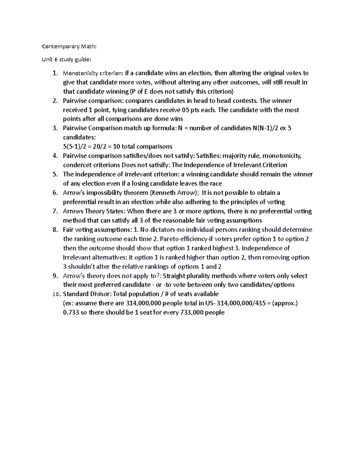 Contemporary math unit 6 study guide - Contemporary Math: Unit 6 study ...