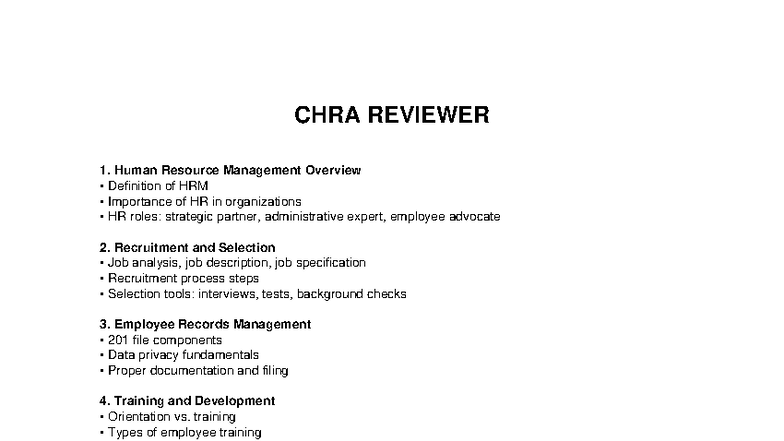 CHRA Reviewer: Comprehensive Guide to Human Resource Management - Studocu