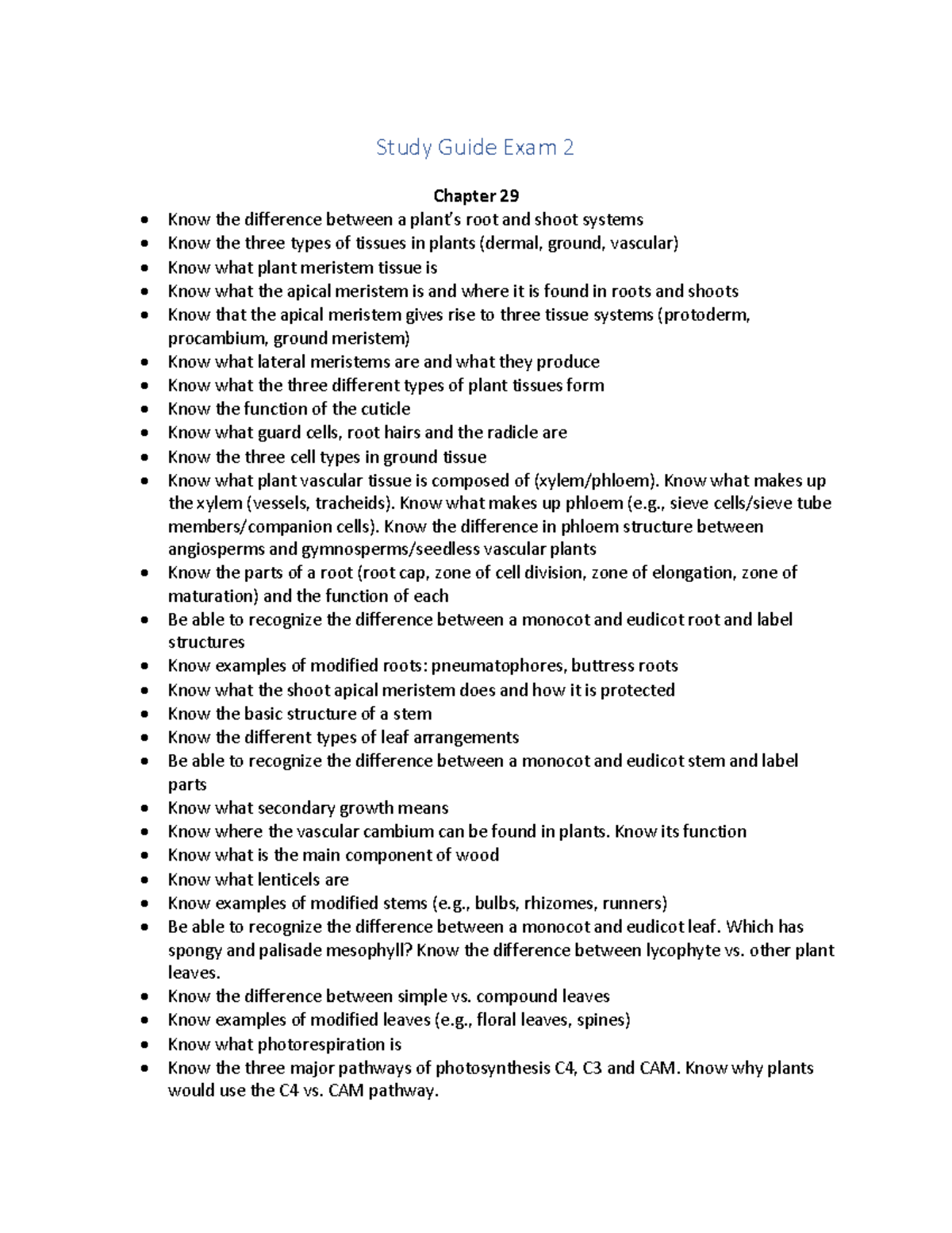 Study Guide for Exam 2: Plant Biology Concepts - Studocu