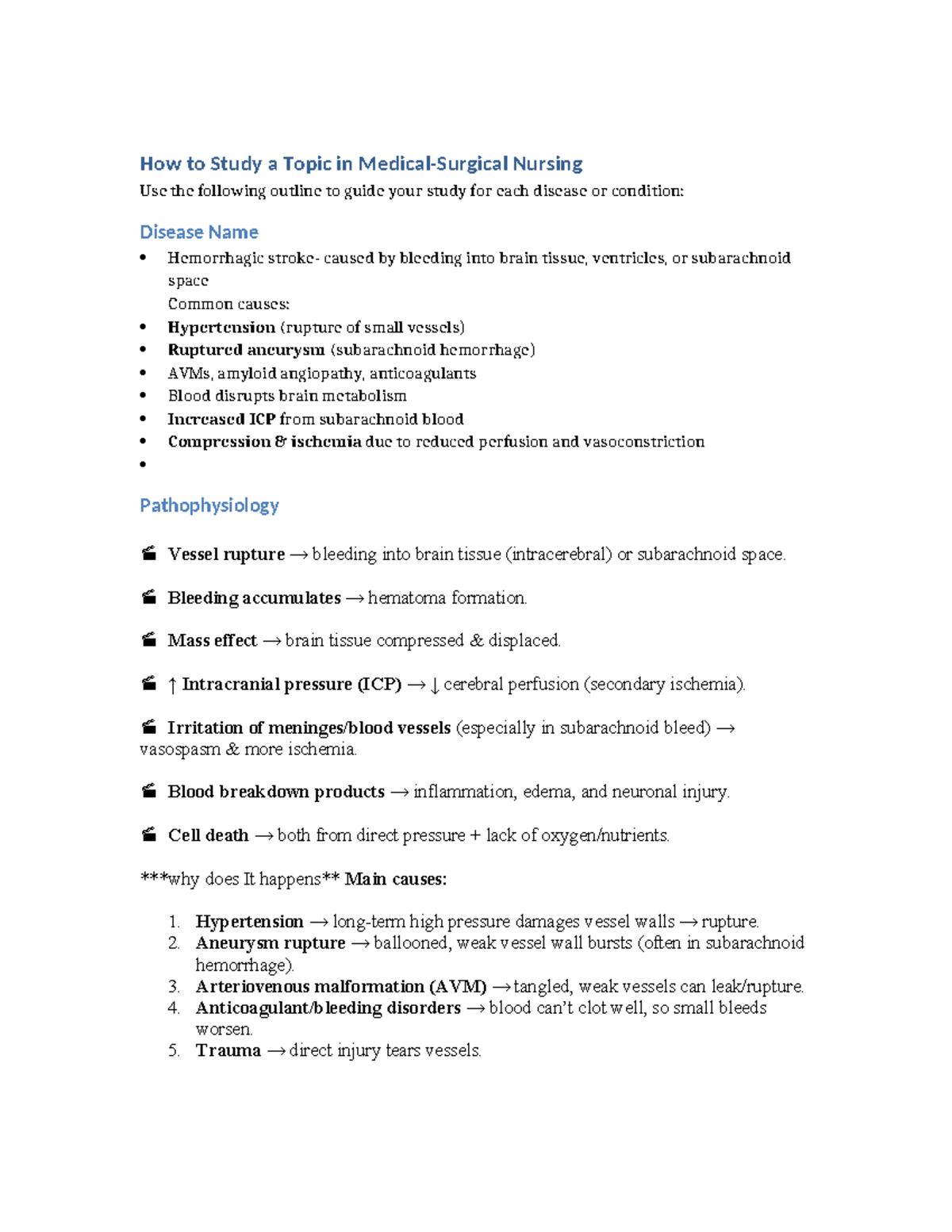 NUR 302 Final Exam Study Guide: Hemorrhagic Stroke Overview - Studocu