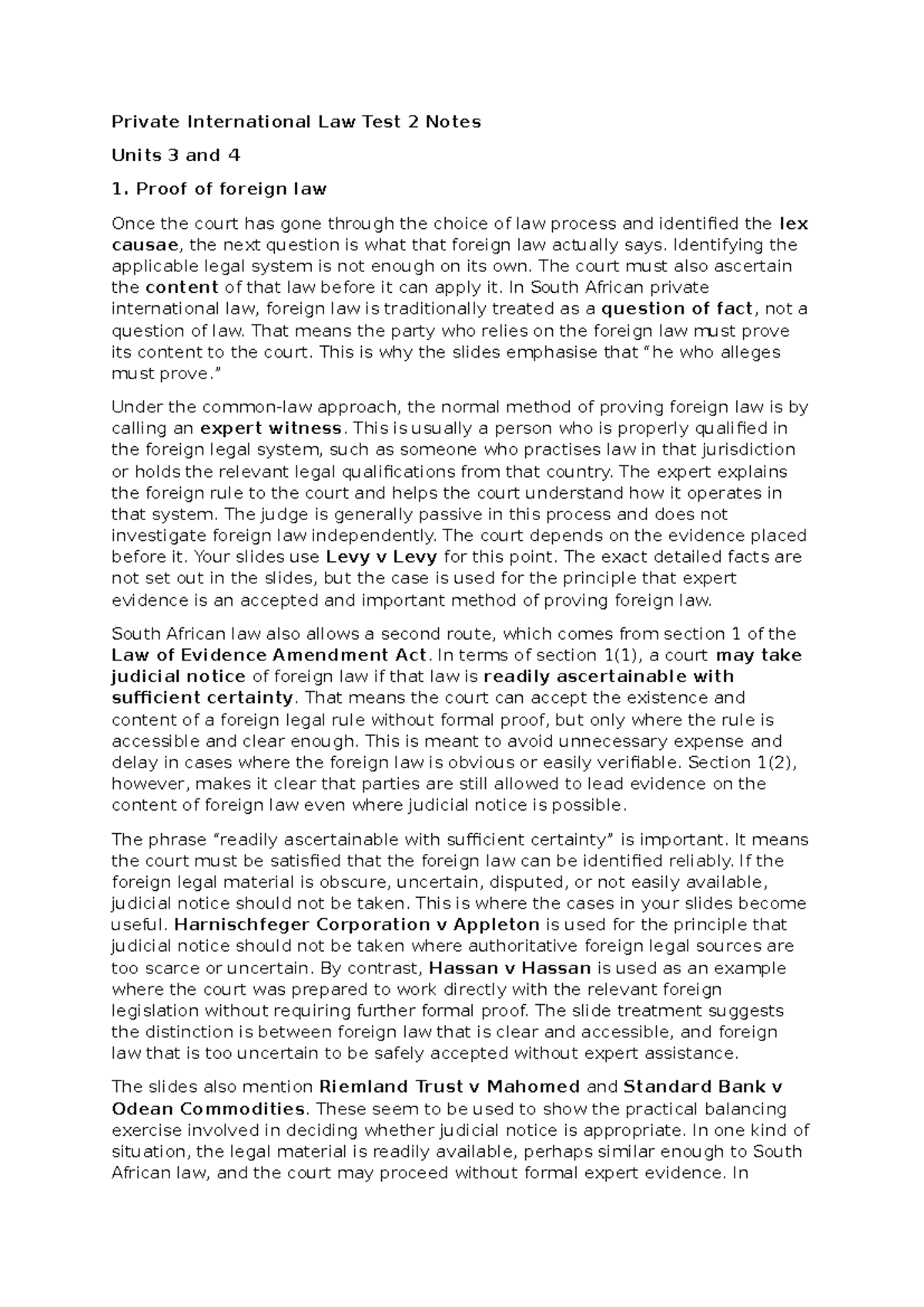 Private International Law Test 2: Key Concepts and Case Summaries - Studocu