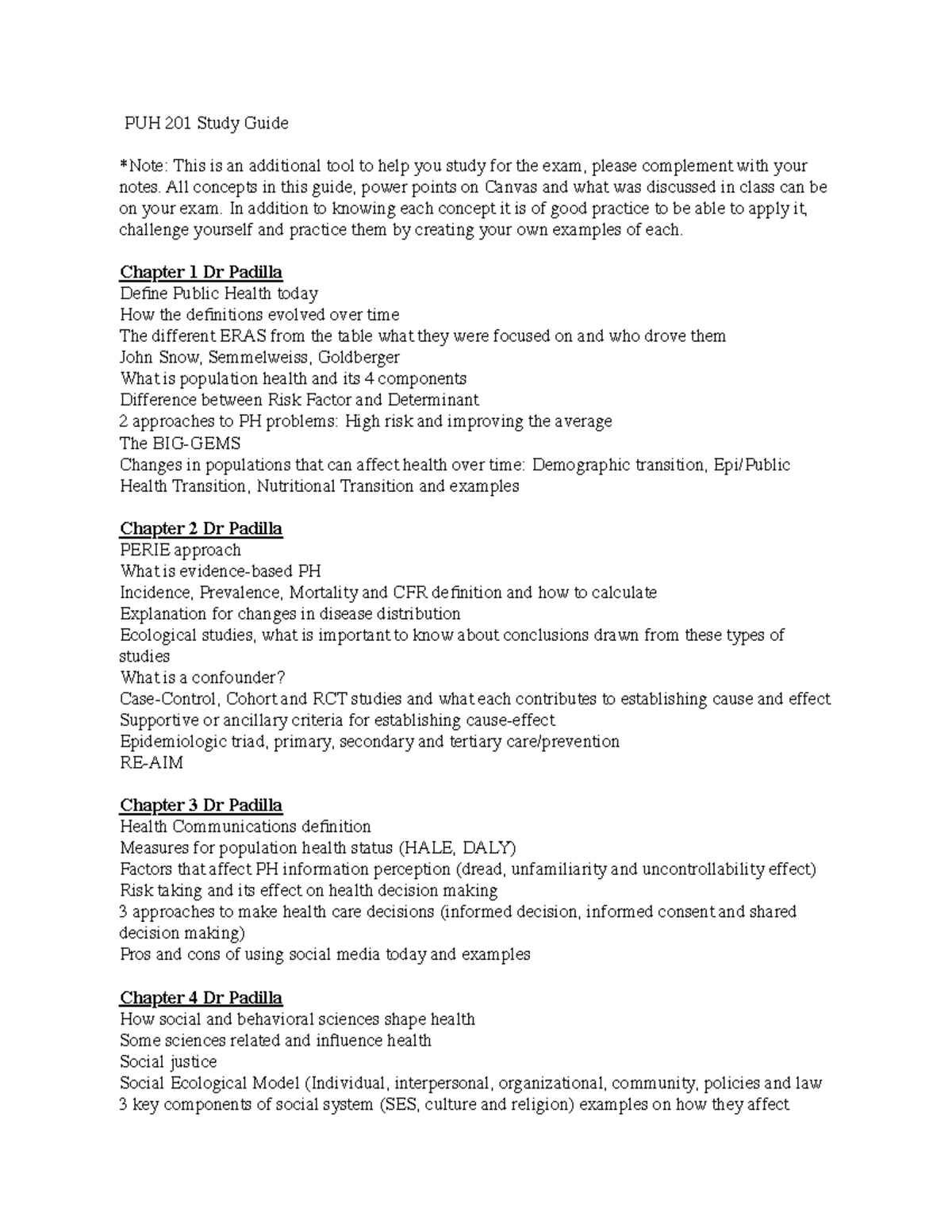 PUH 201 Study Guide: Essential Concepts for Public Health Exam - Studocu
