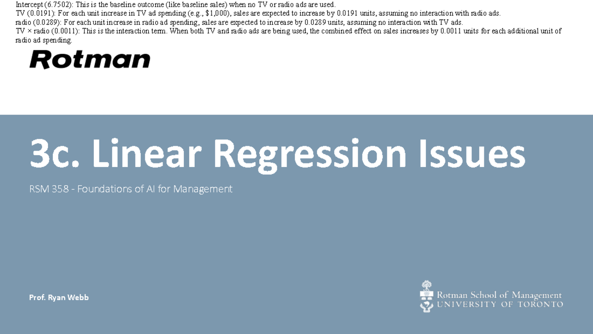 RSM 358 - Final Exam: Issues in Linear Regression Analysis - Studocu