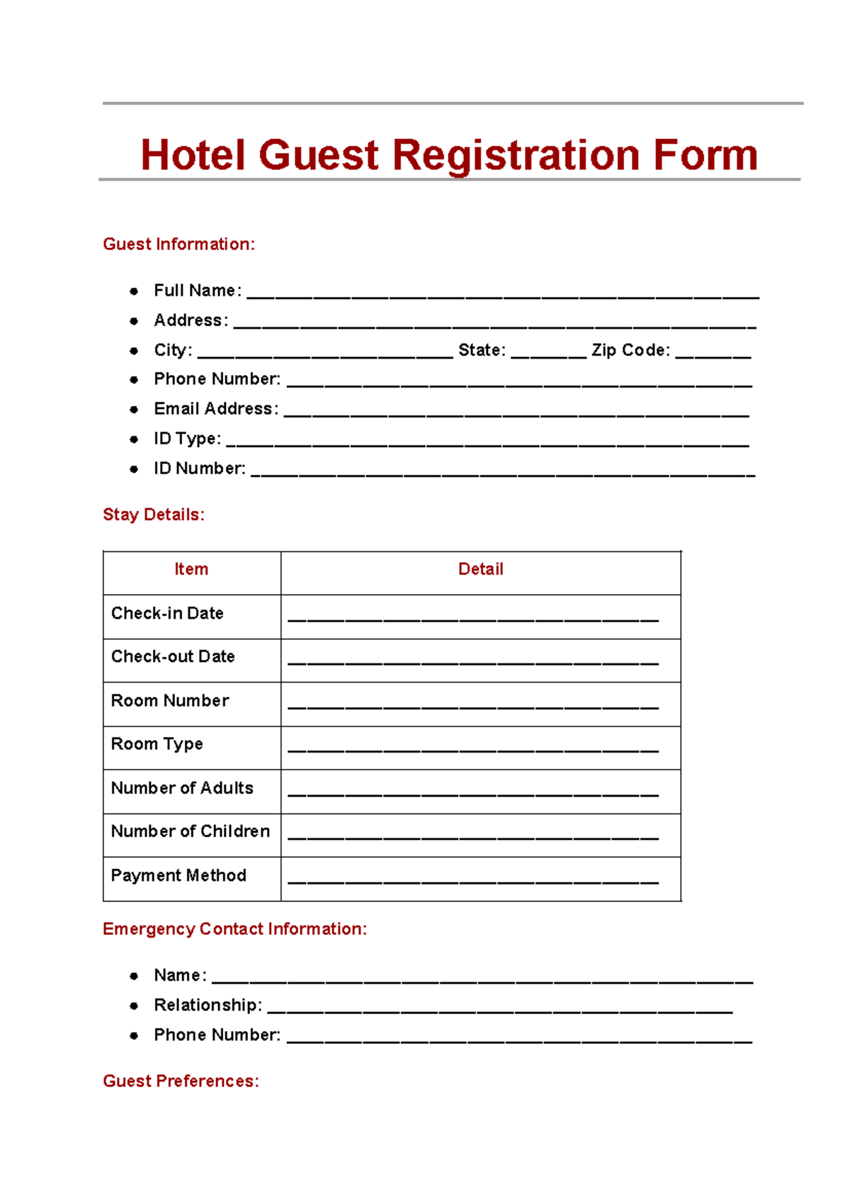 Hotel Guest Registration Form - Essential Details - Studocu