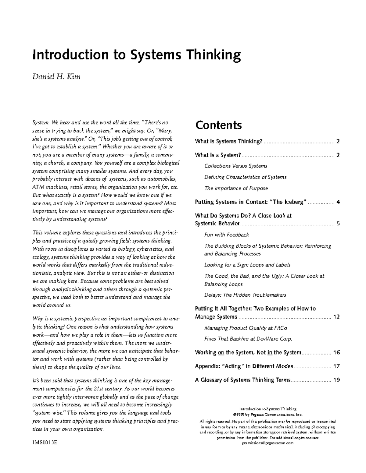 Introduction to Systems Thinking IMS013Epk - System. We hear and use ...