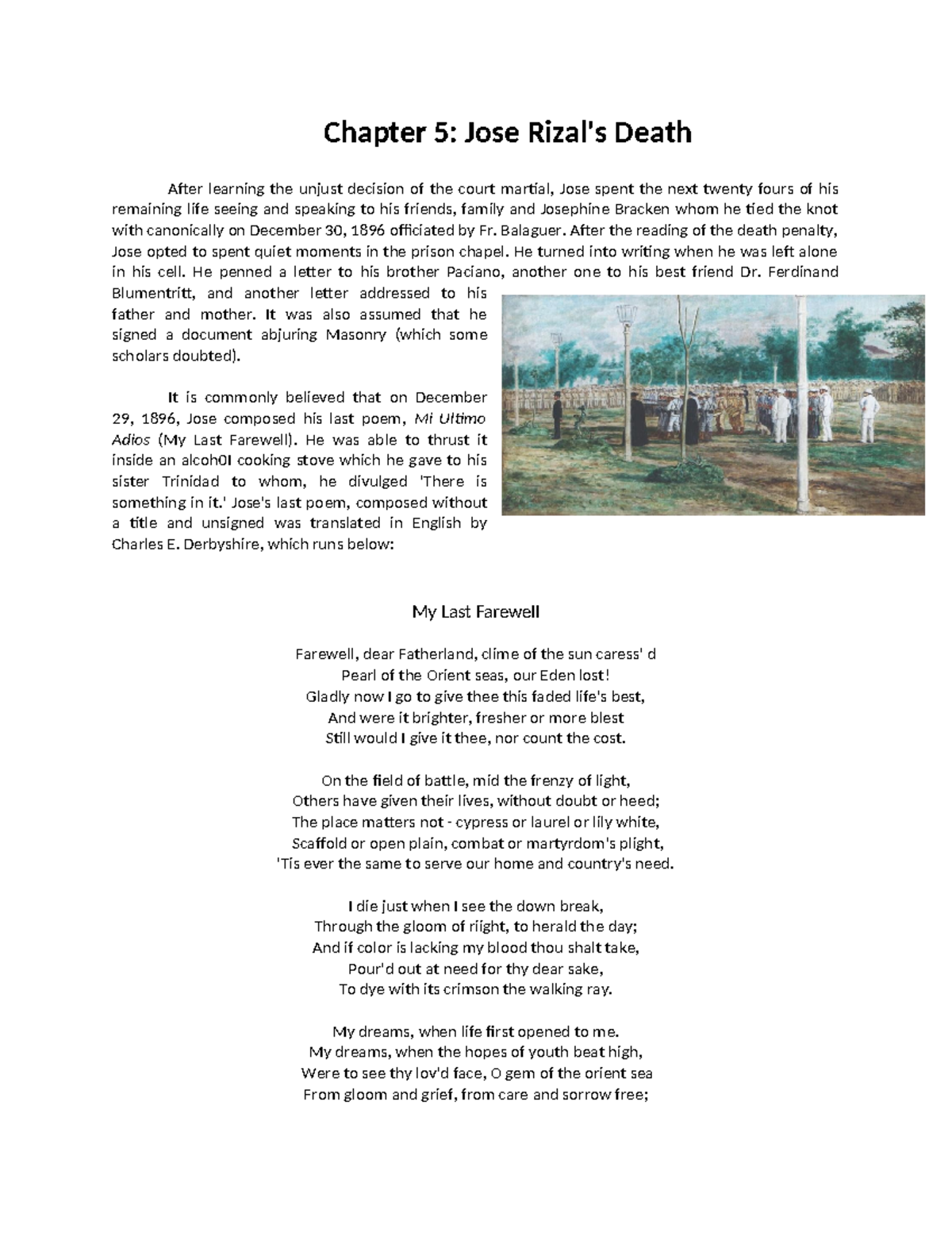 Chapter 5: The Death of Jose Rizal and His Final Poem - Studocu
