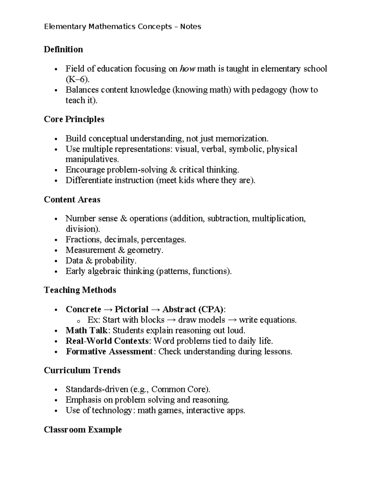 Elementary Math Concepts Methods Notes (EDU 101) - Studocu