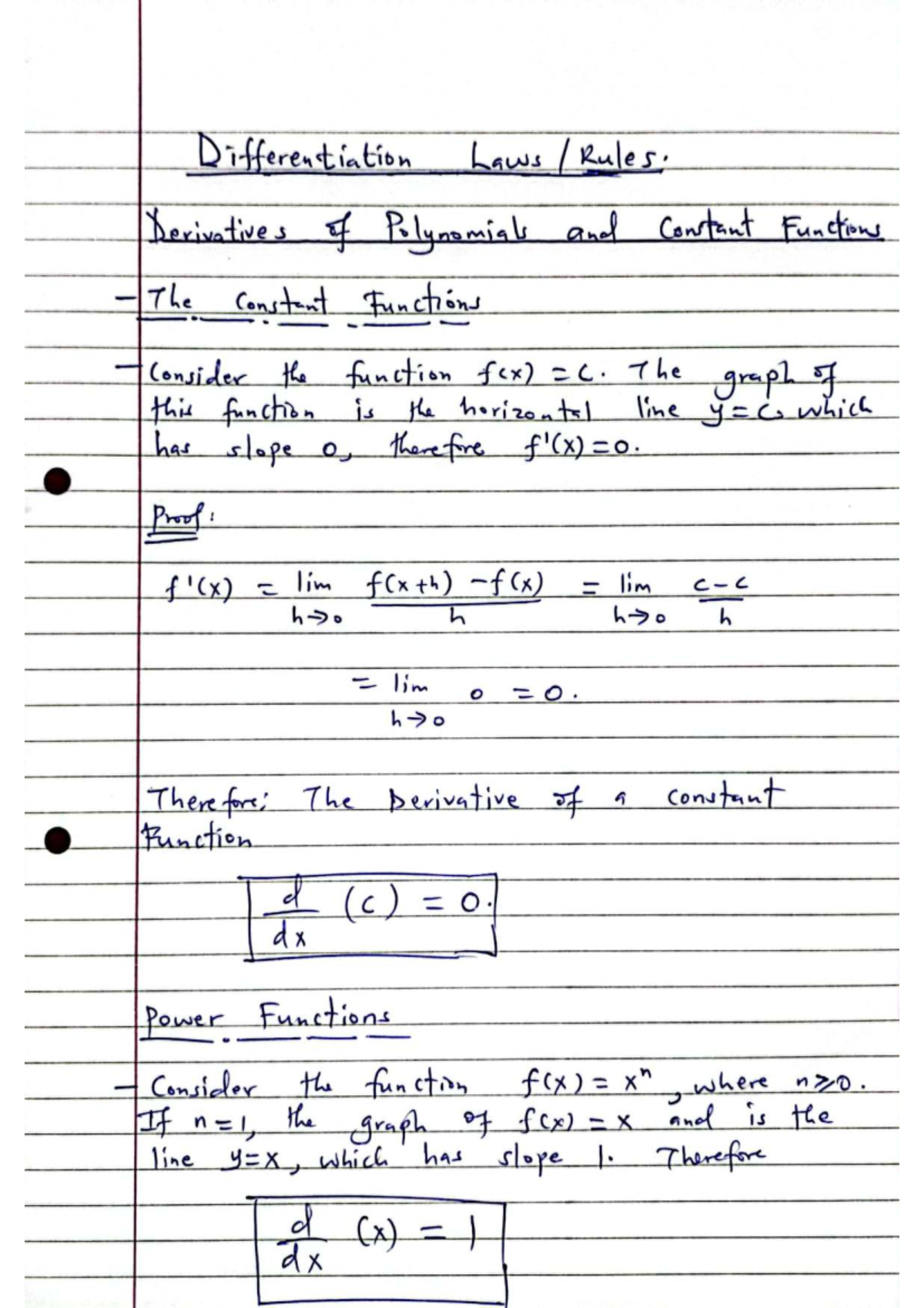 Calculus 1: Differentiation Laws and Power Rule Notes - Studocu