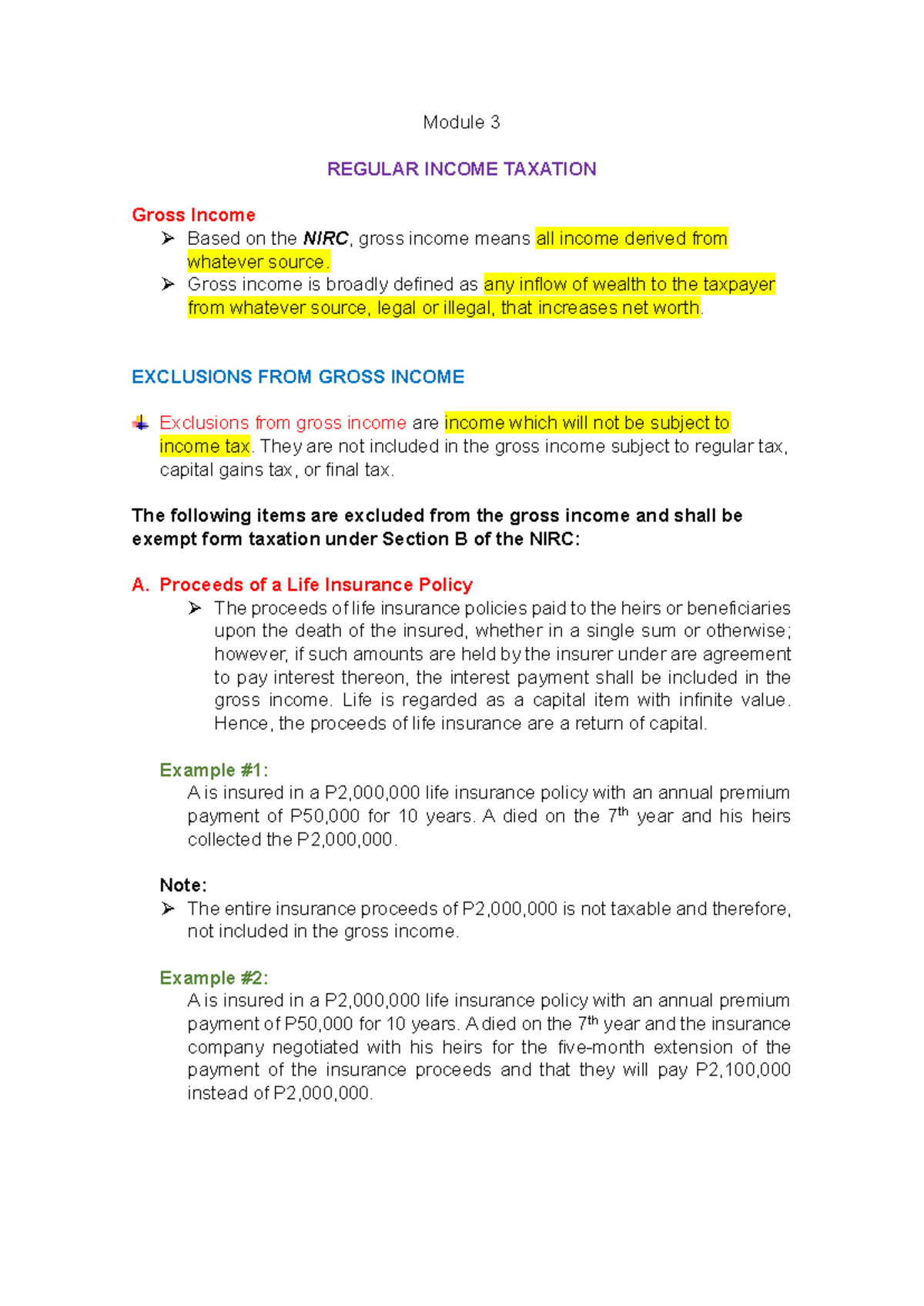 Taxation Reviewer: Regular Income Taxation - Module 3 Insights - Studocu
