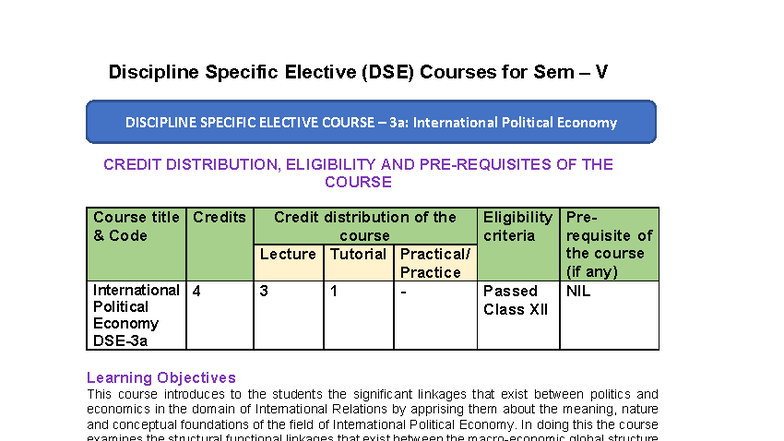 DSE Course 3a: International Political Economy Overview and Syllabus ...