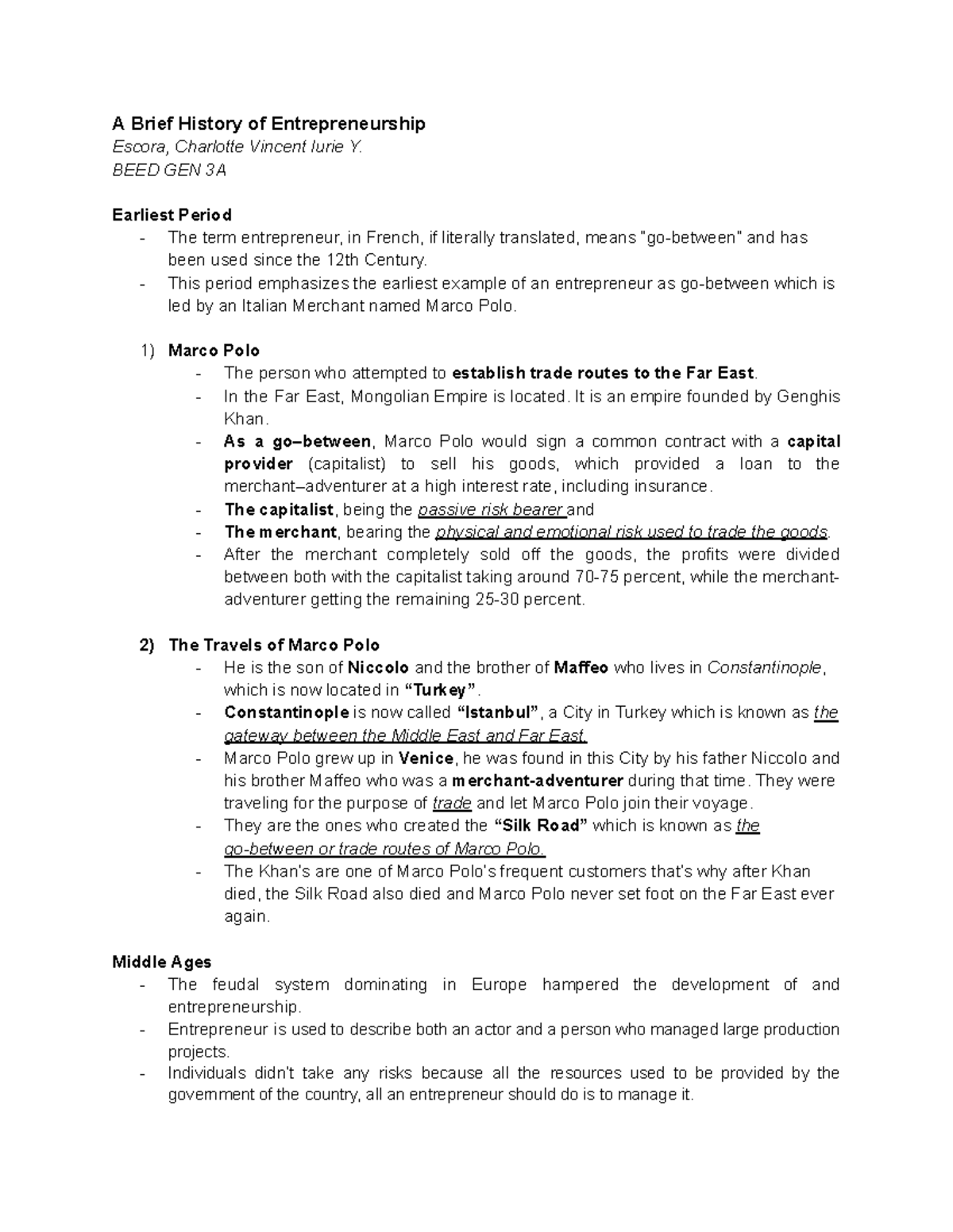 A Brief History of Entrepreneurship (BEED GEN 3A) - Studocu