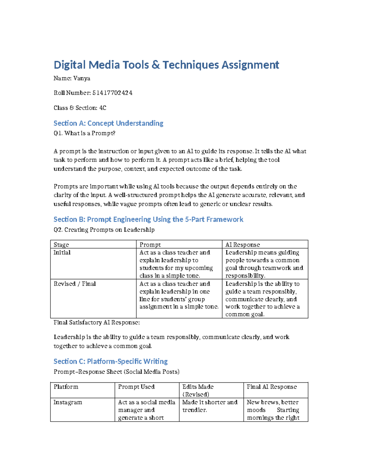 Digital Media Tools Techniques: Prompt Engineering Assignment - Studocu
